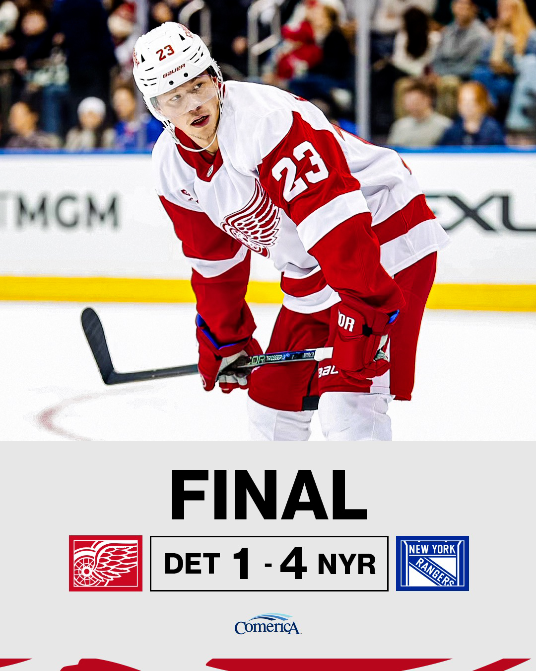 Red Wings lose 4-1 to Rangers – 9&10 News