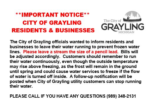 Run Water Notice Issued for City of Grayling – 9&10 News
