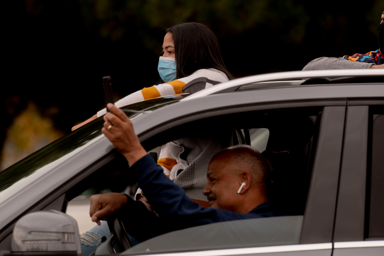Sen. Kamala Harris campaigns at a drive-in style event in Pontiac ...