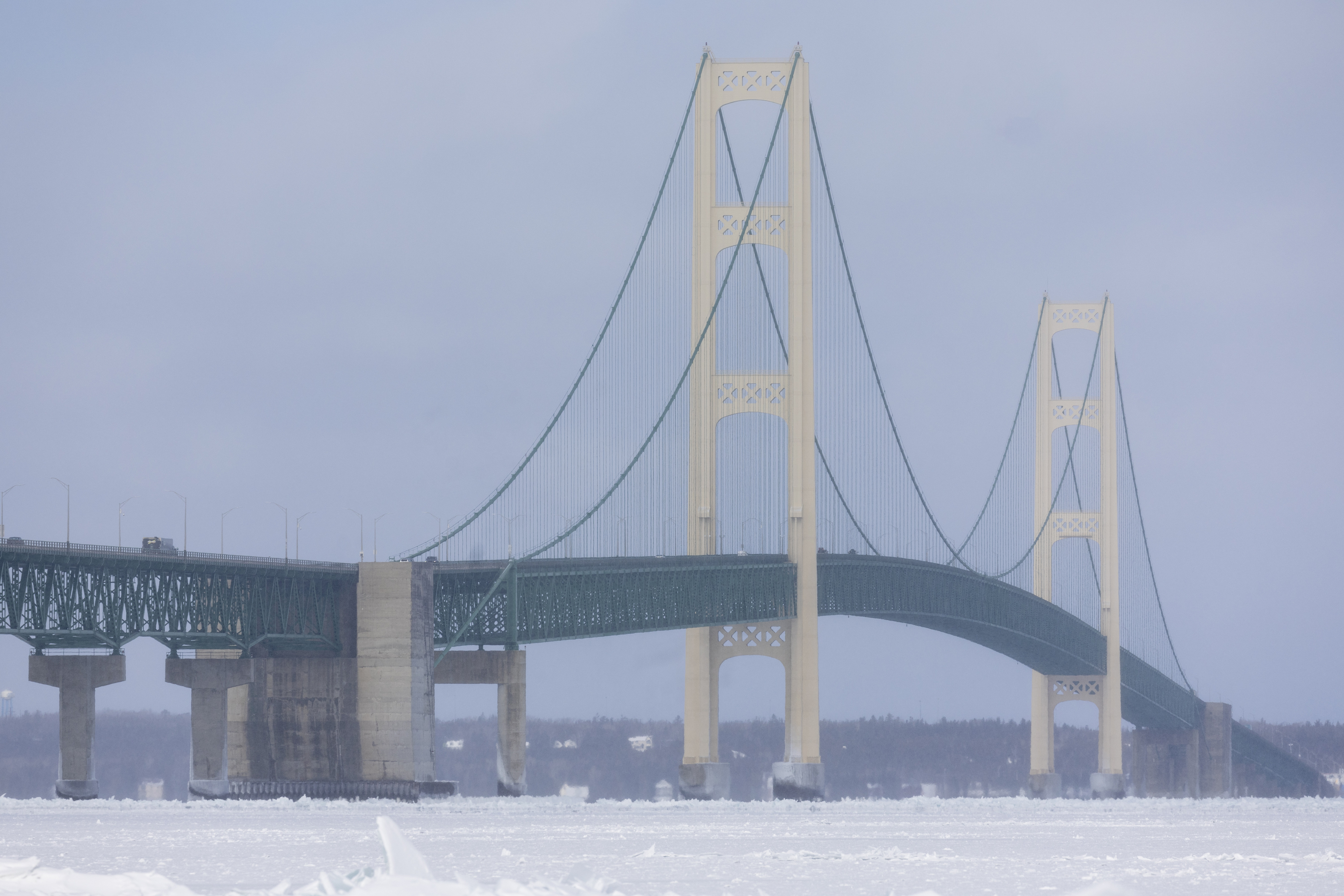 Mackinac Bridge surrounded by ice - mlive.com