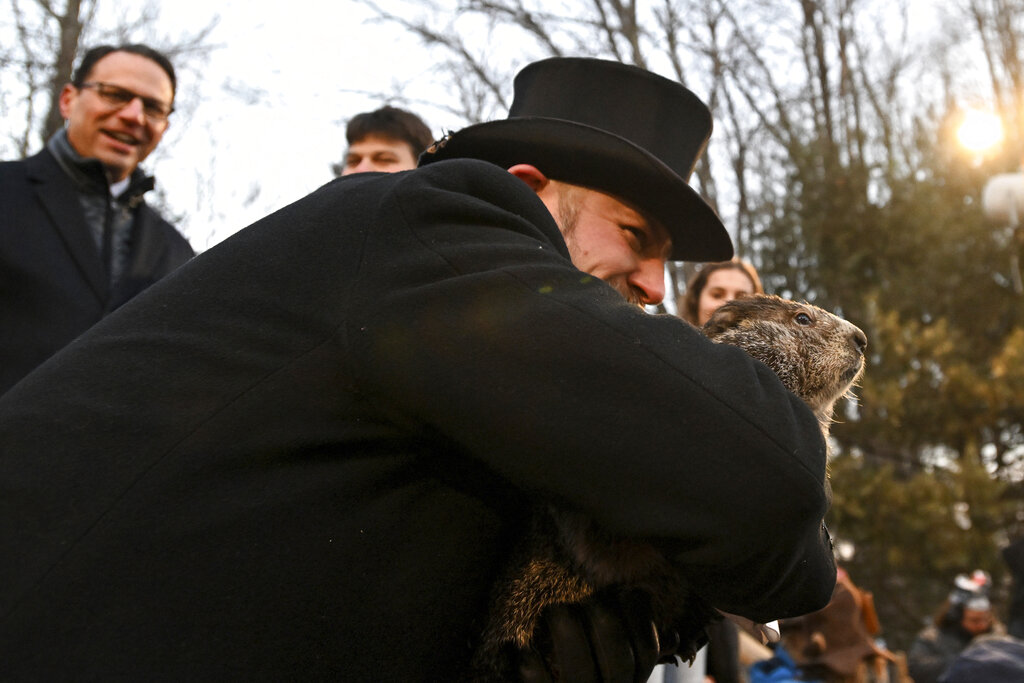 Punxsutawney Phil sees his shadow during annual Groundhog Day event in ...