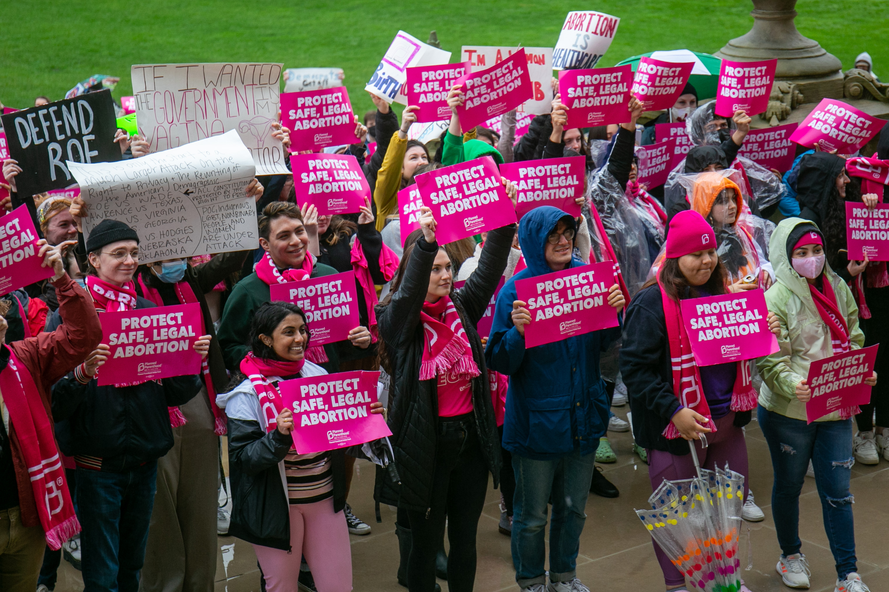 Protesters rally at the Michigan Capitol in support of abortion rights ...