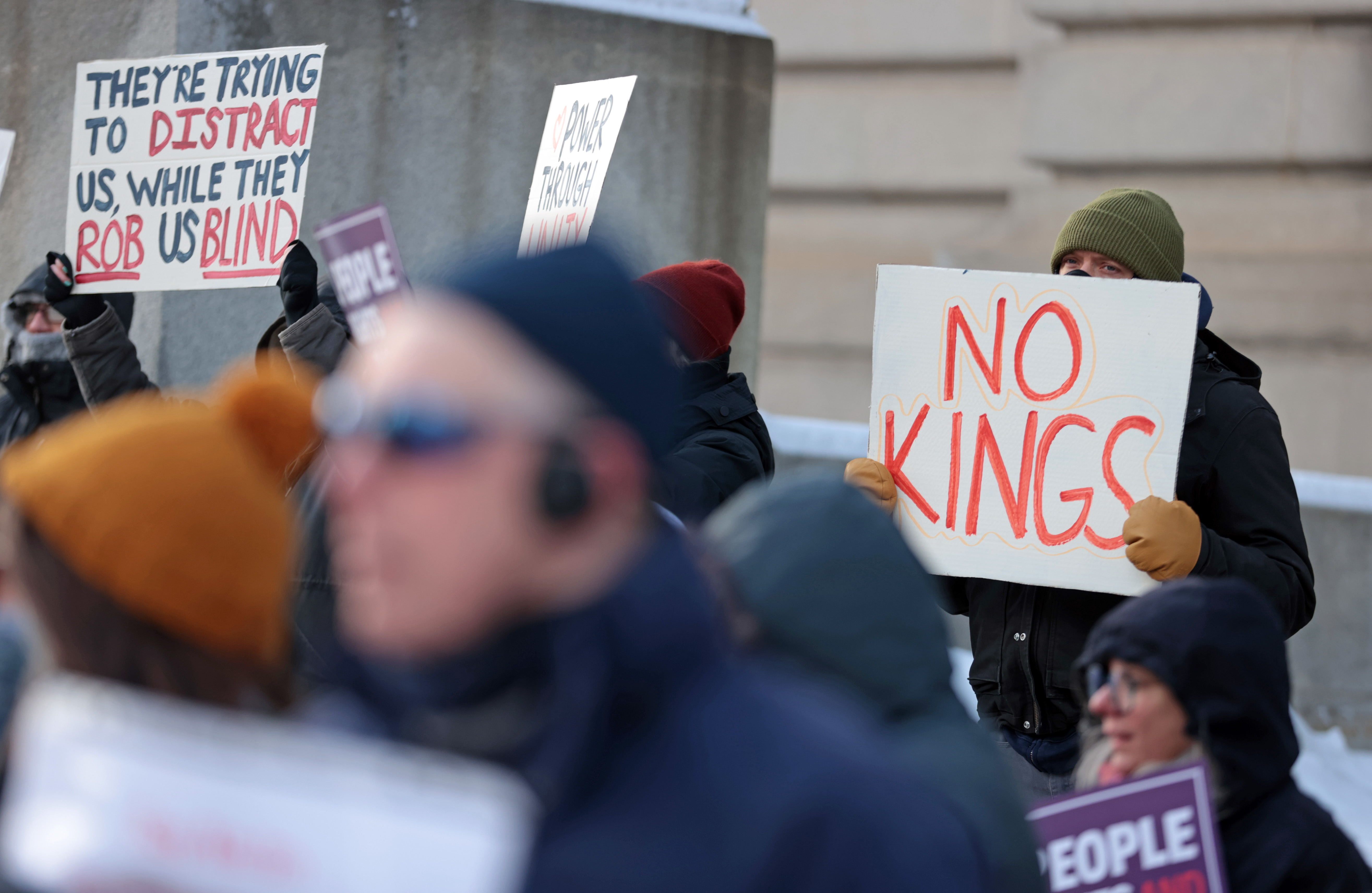 Protestors agaisnt DOGE gather at City Hall, February 17, 2025 ...