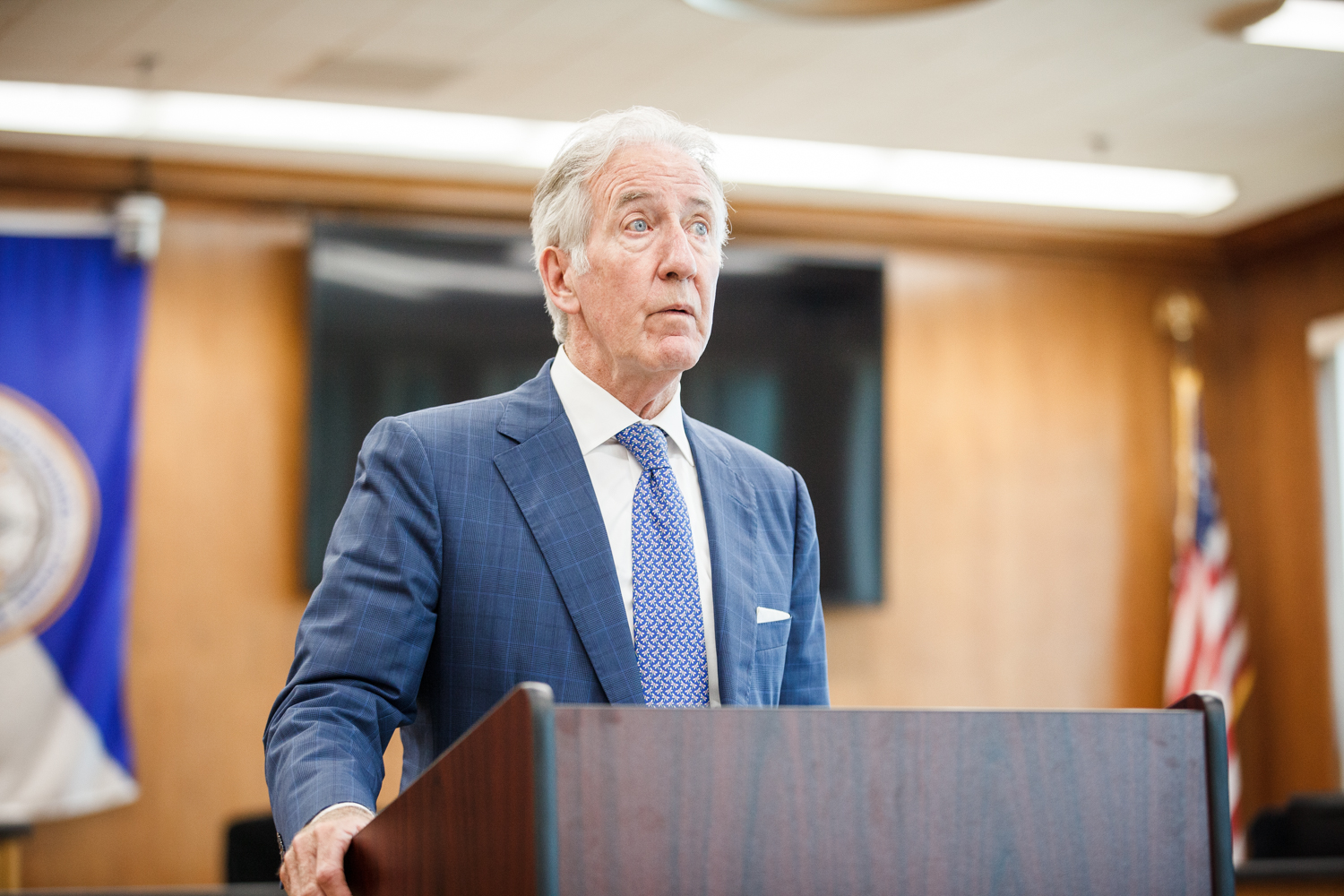 U.S. Rep. Richard E. Neal speaks with West Springfield officials ...