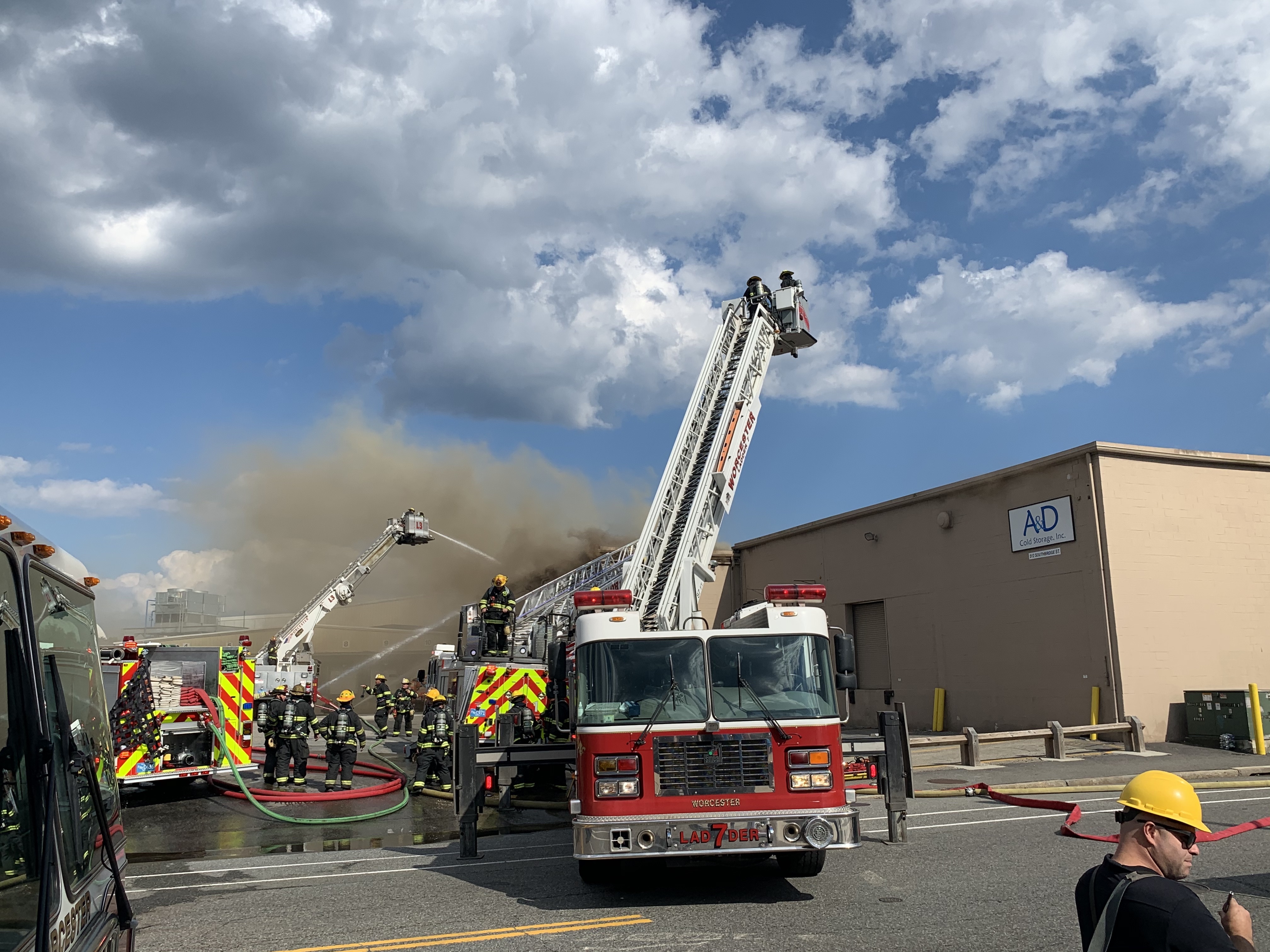 Firefighters battle blaze at cold storage building in Worcester ...