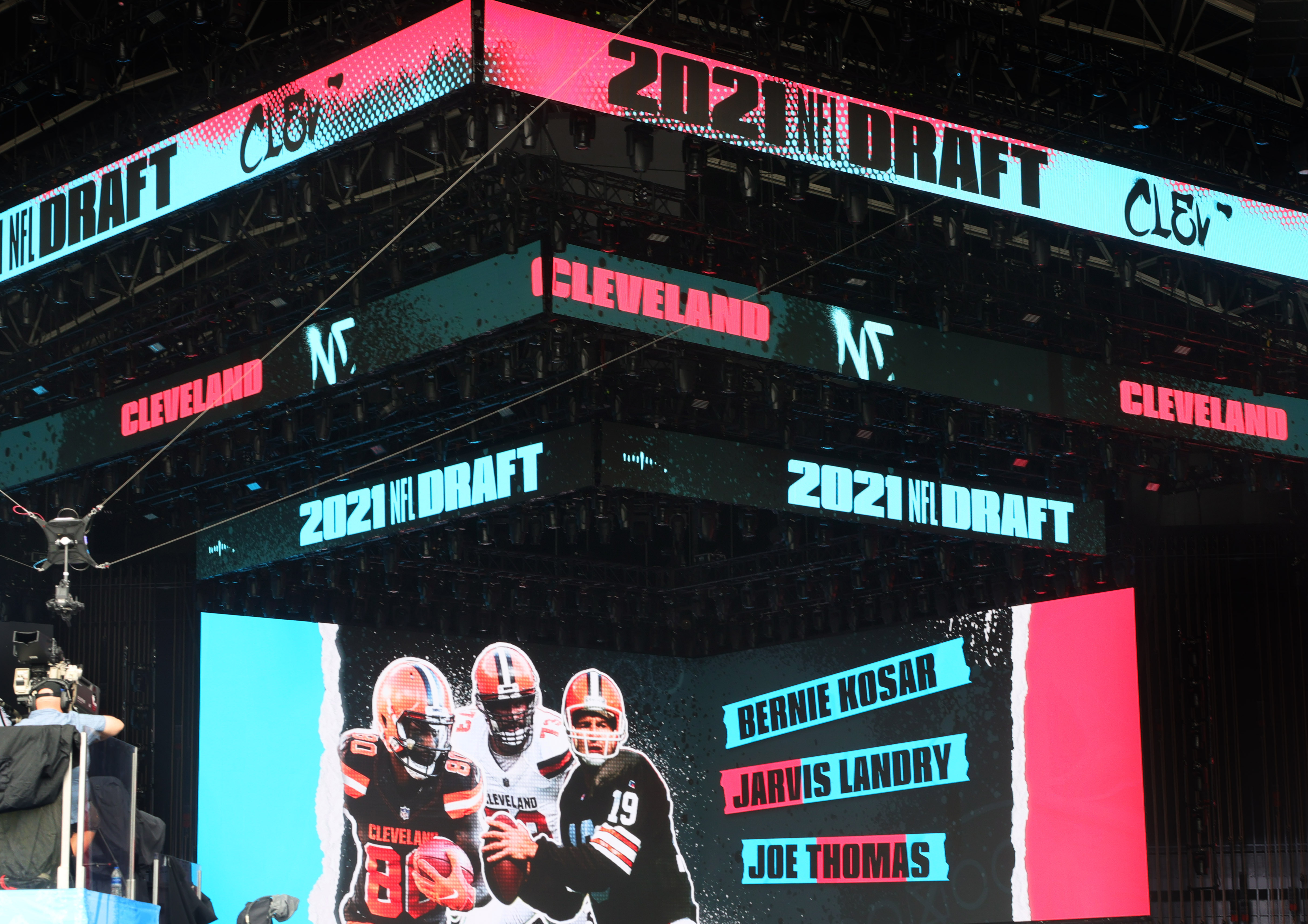 A look in the 2021 NFL Draft compound in Cleveland, April 28, 2021 ...