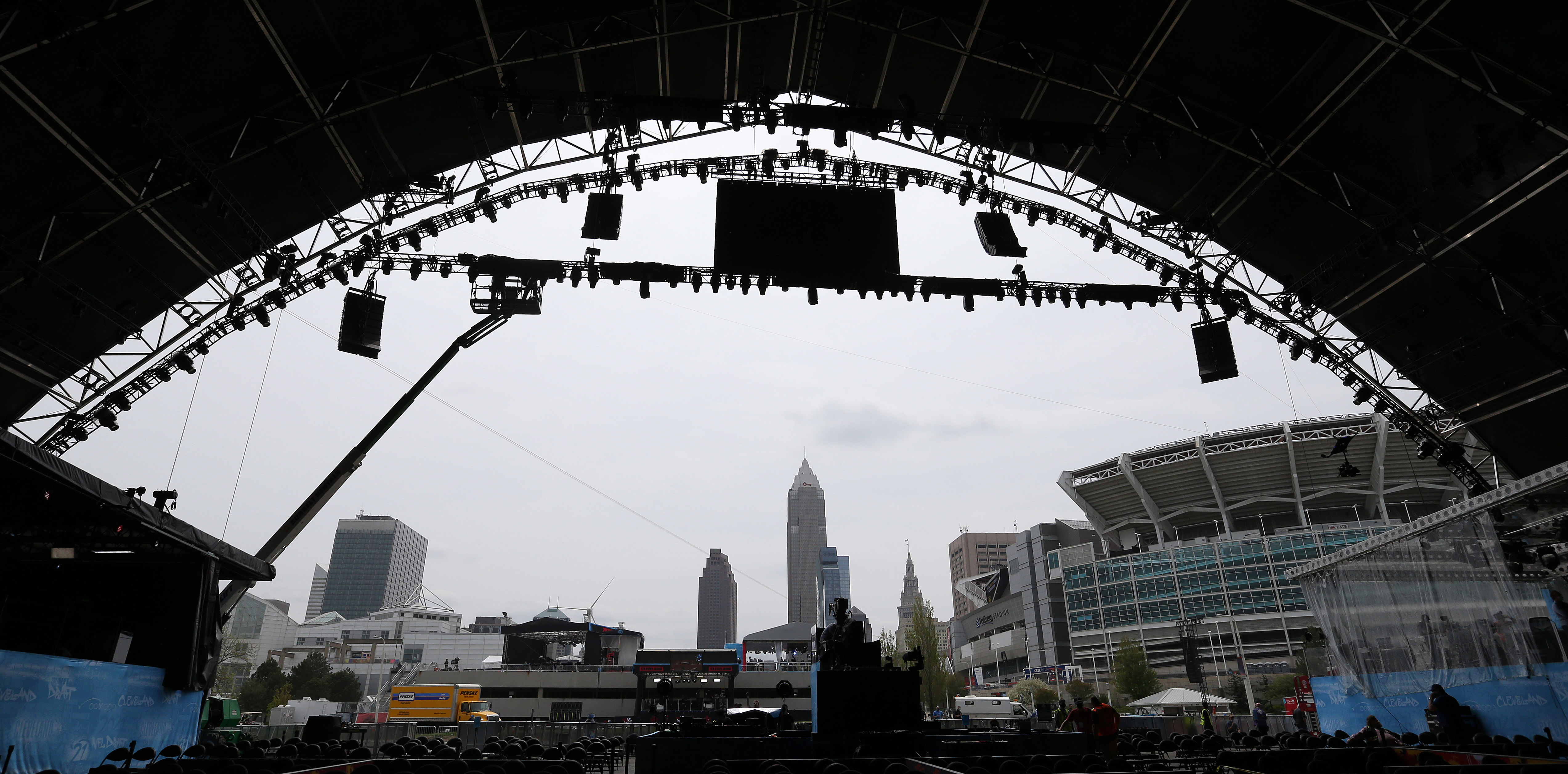 A look in the 2021 NFL Draft compound in Cleveland, April 28, 2021 ...