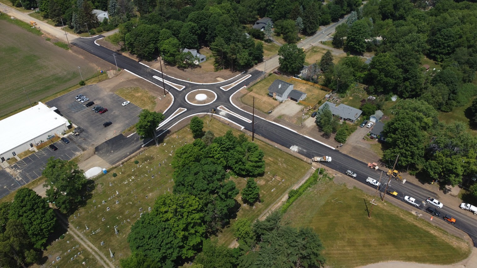 Drone photographs of roundabouts being built in Kalamazoo County ...