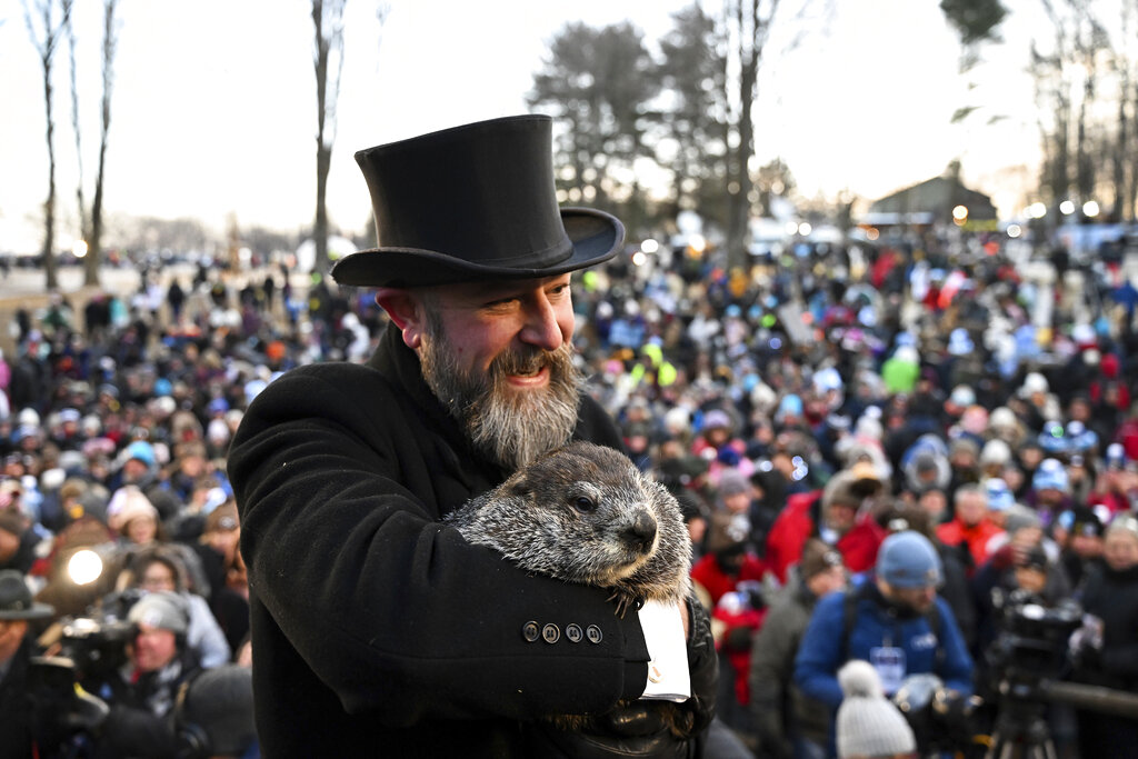 Punxsutawney Phil sees his shadow during annual Groundhog Day event in ...