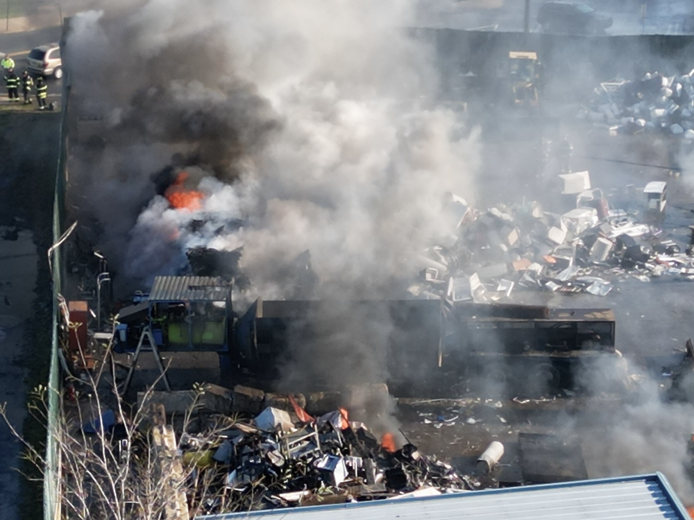 Scrapyard firefight stokes plumes of smoke and steam in Allentown ...