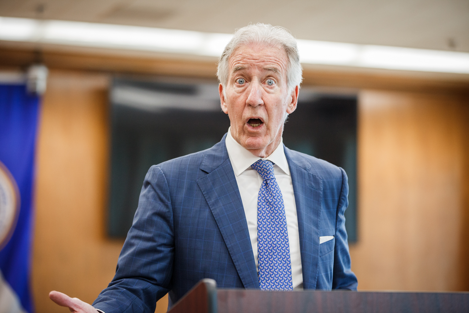 U.S. Rep. Richard E. Neal speaks with West Springfield officials ...