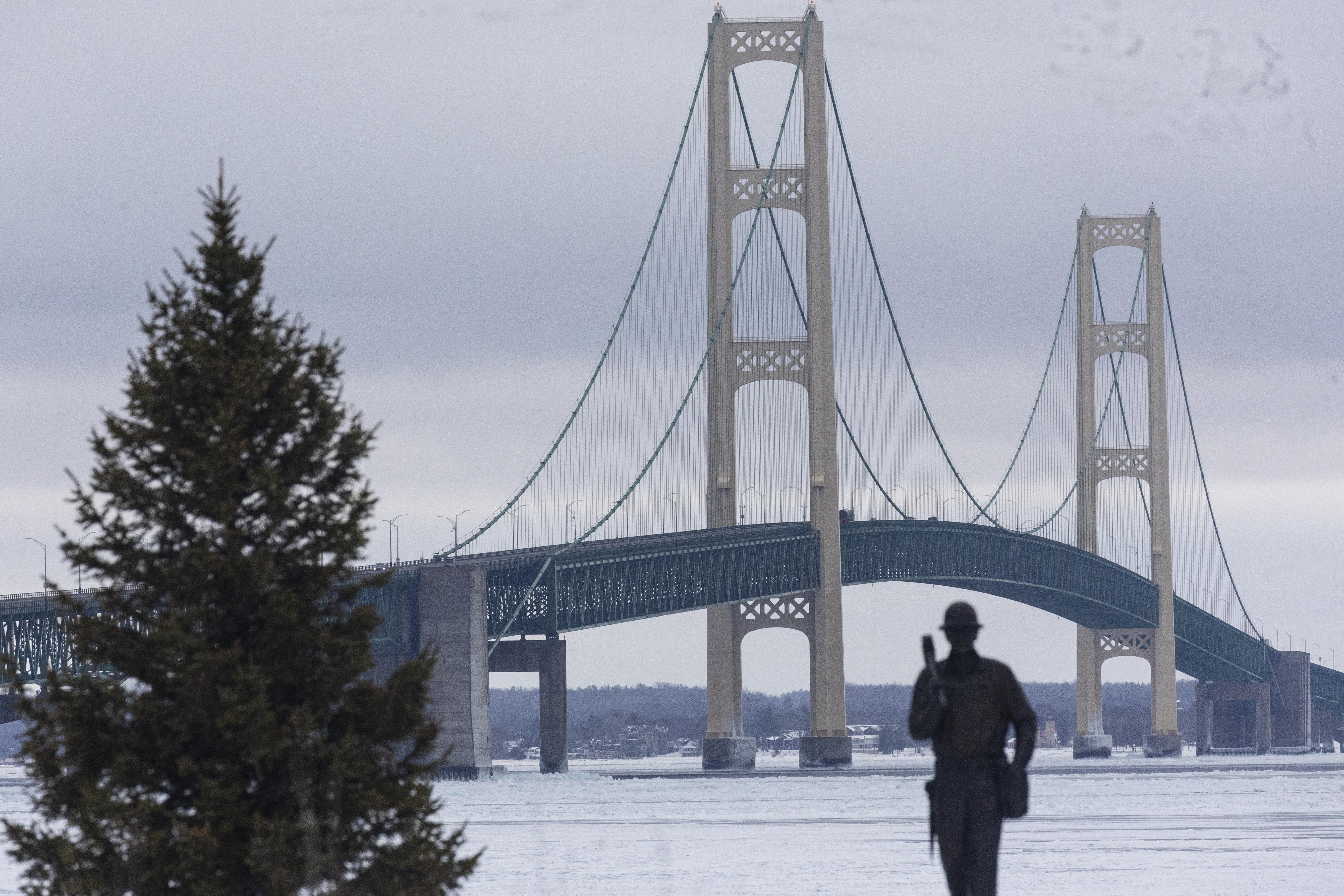 Mackinac Bridge surrounded by ice - mlive.com