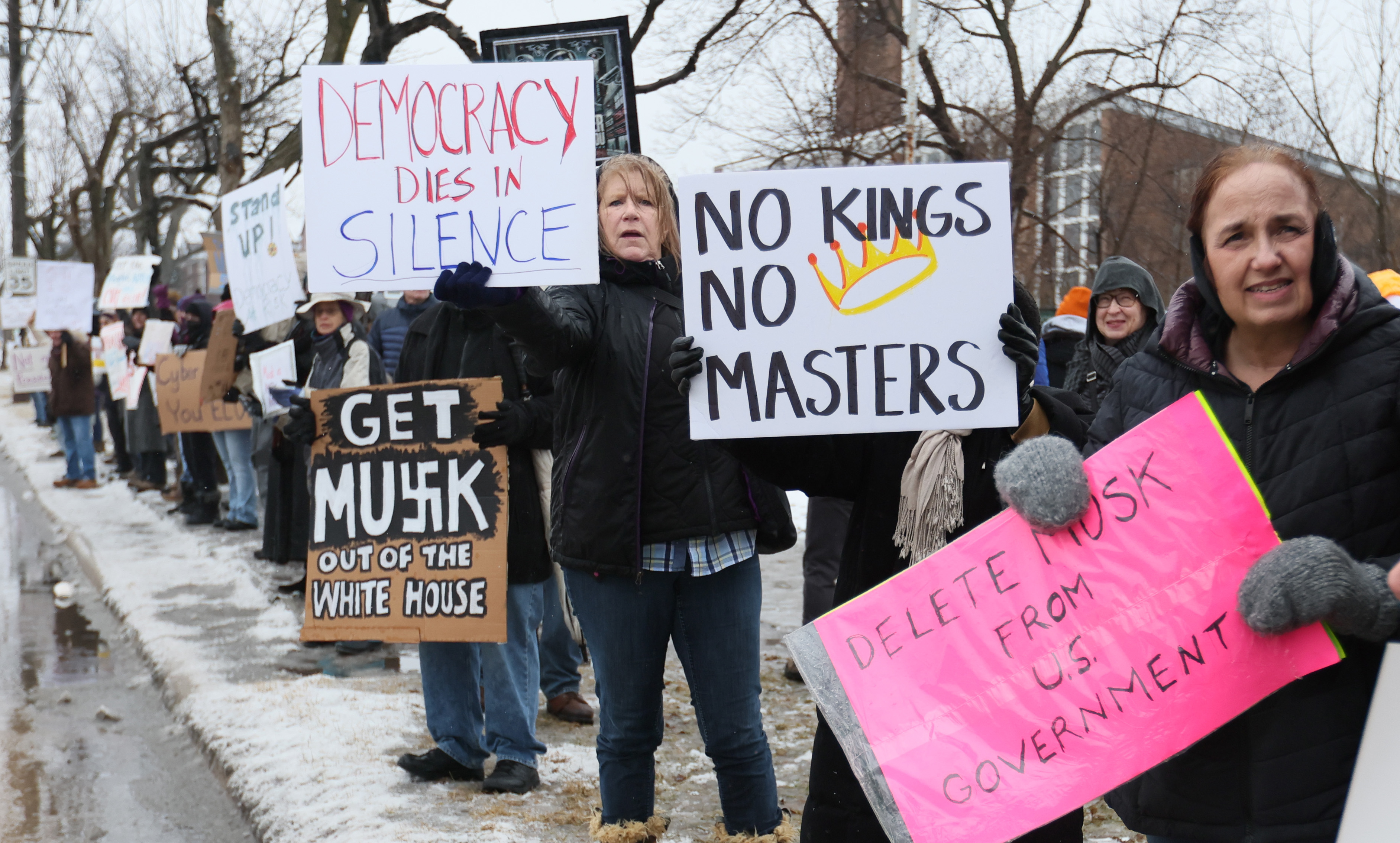 Rally at Tesla Motors Cleveland in Lyndhurst in protest of Elon Musk’s ...