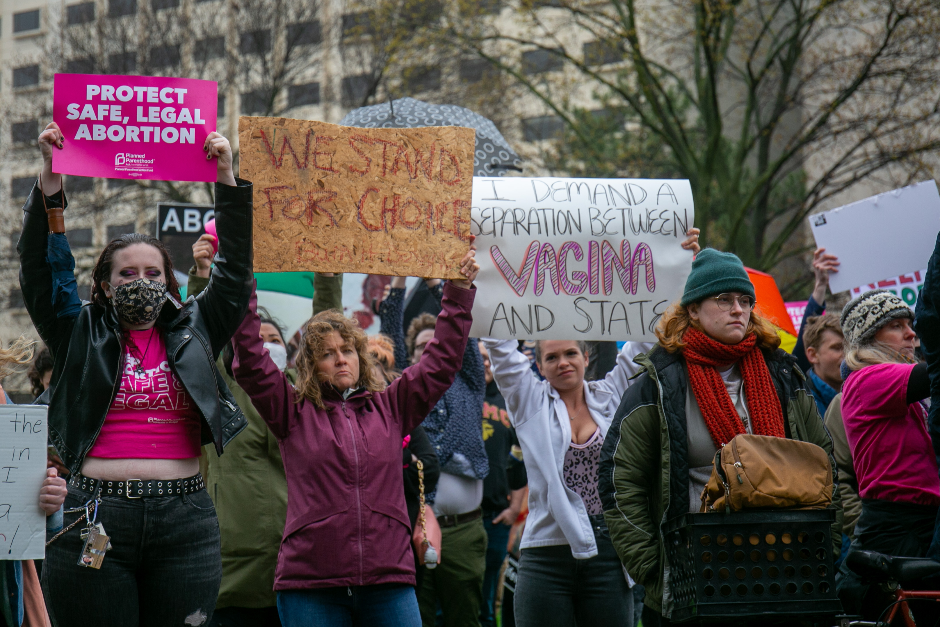 Protesters rally at the Michigan Capitol in support of abortion rights ...