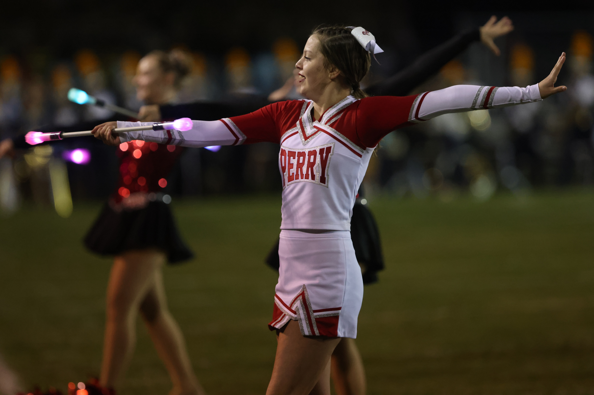 Perry Marching Band performs at halftime of the game at Kirtland ...