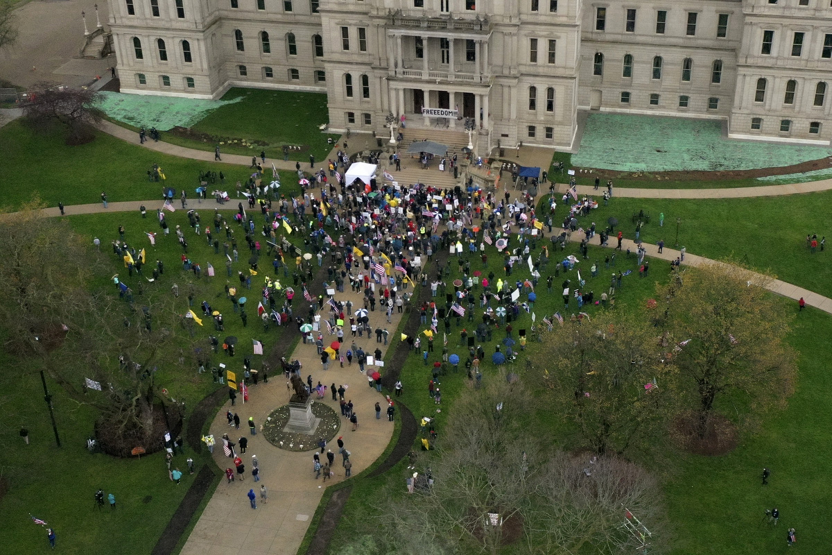 Protesters congregate at Michigan Capitol in rally against stay-home ...