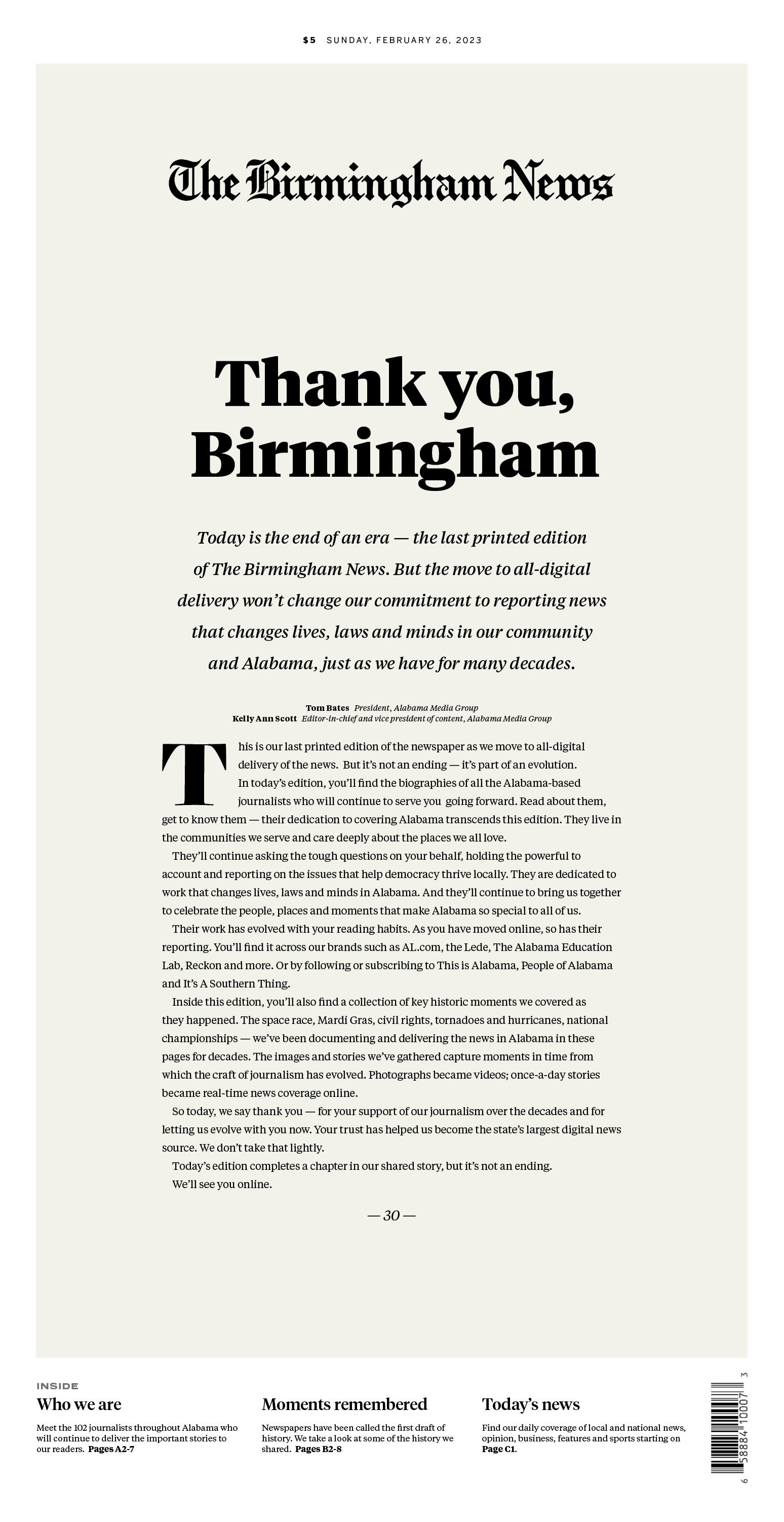 Final editions of The Birmingham News, The Huntsville Times and Press ...