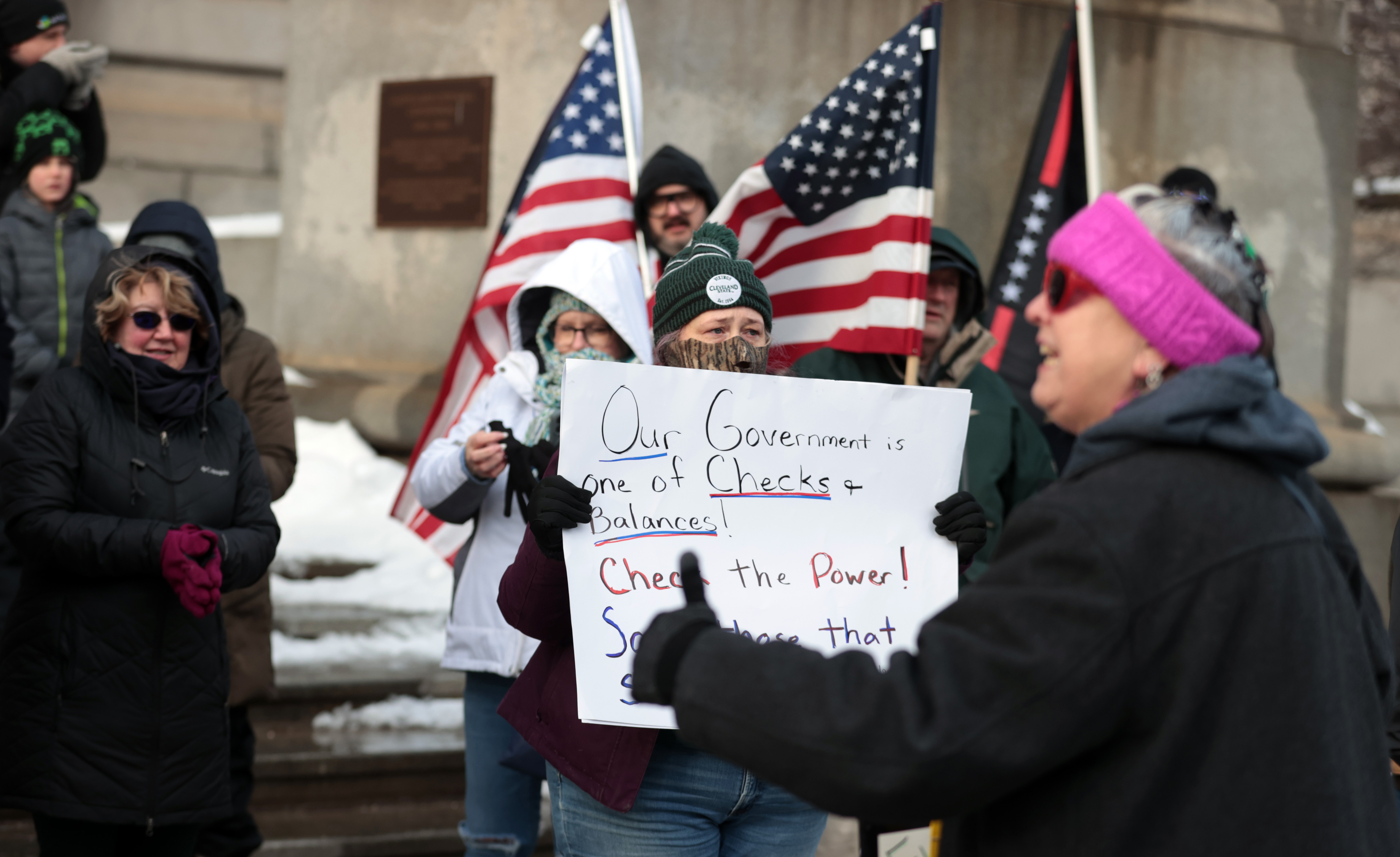 Protestors agaisnt DOGE gather at City Hall, February 17, 2025 ...