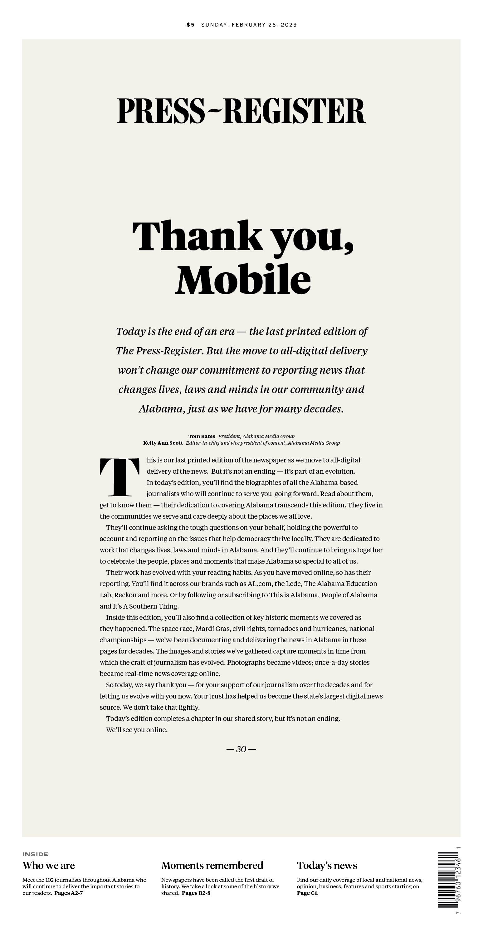 Final editions of The Birmingham News, The Huntsville Times and Press ...