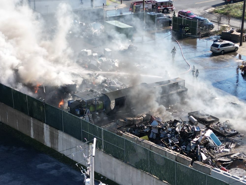 Scrapyard firefight stokes plumes of smoke and steam in Allentown ...