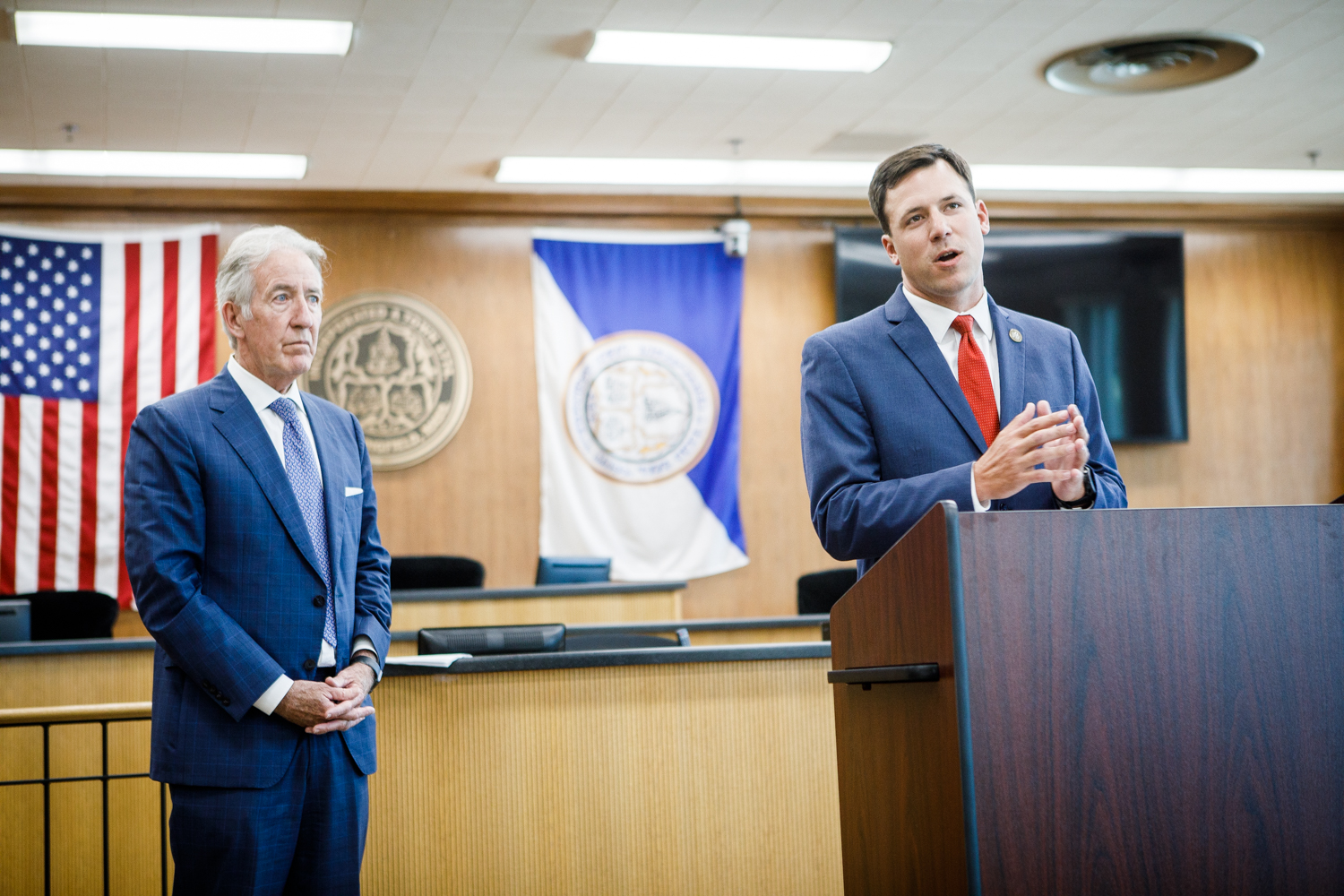 U.S. Rep. Richard E. Neal speaks with West Springfield officials ...