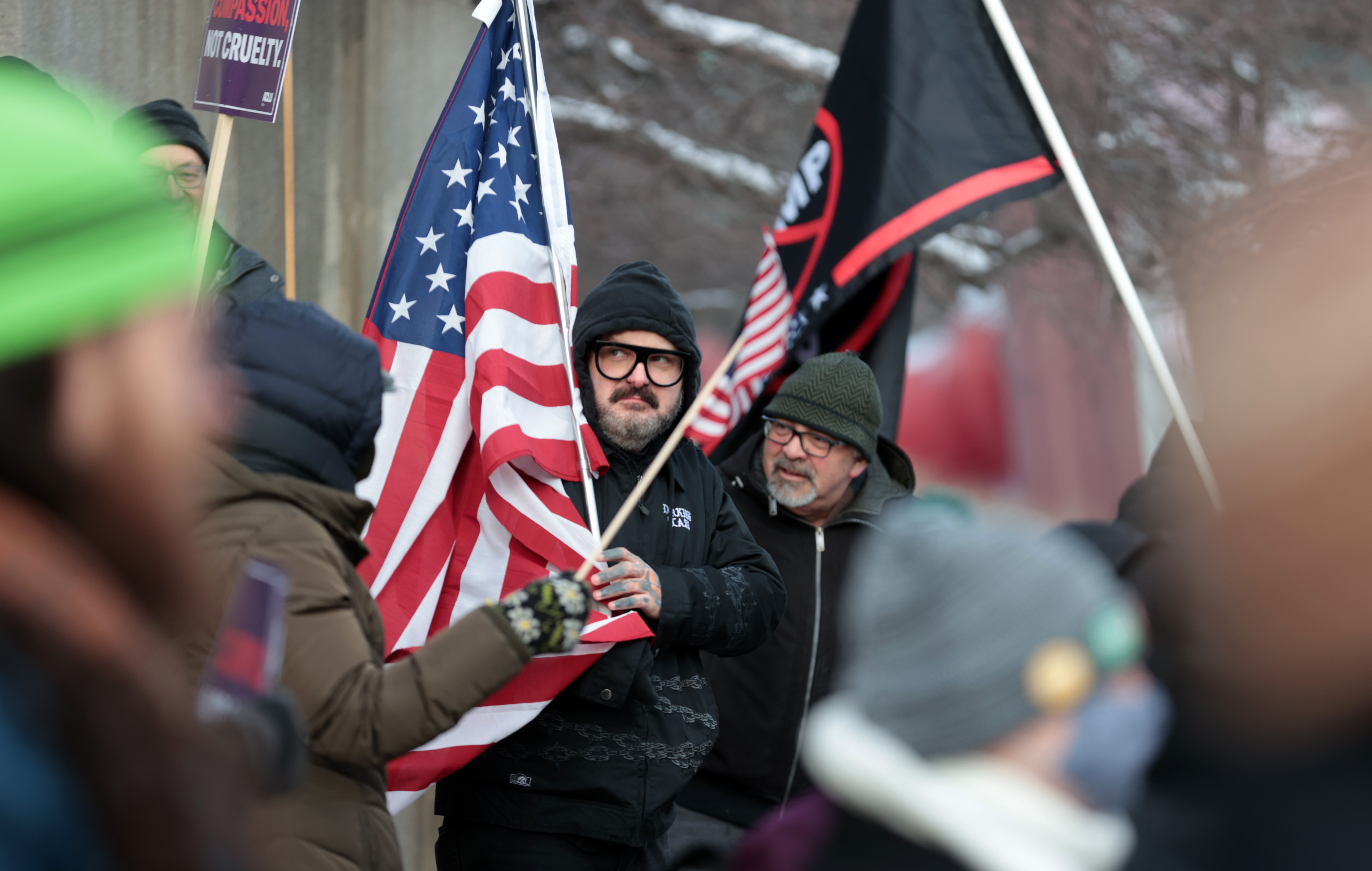 Protestors agaisnt DOGE gather at City Hall, February 17, 2025 ...