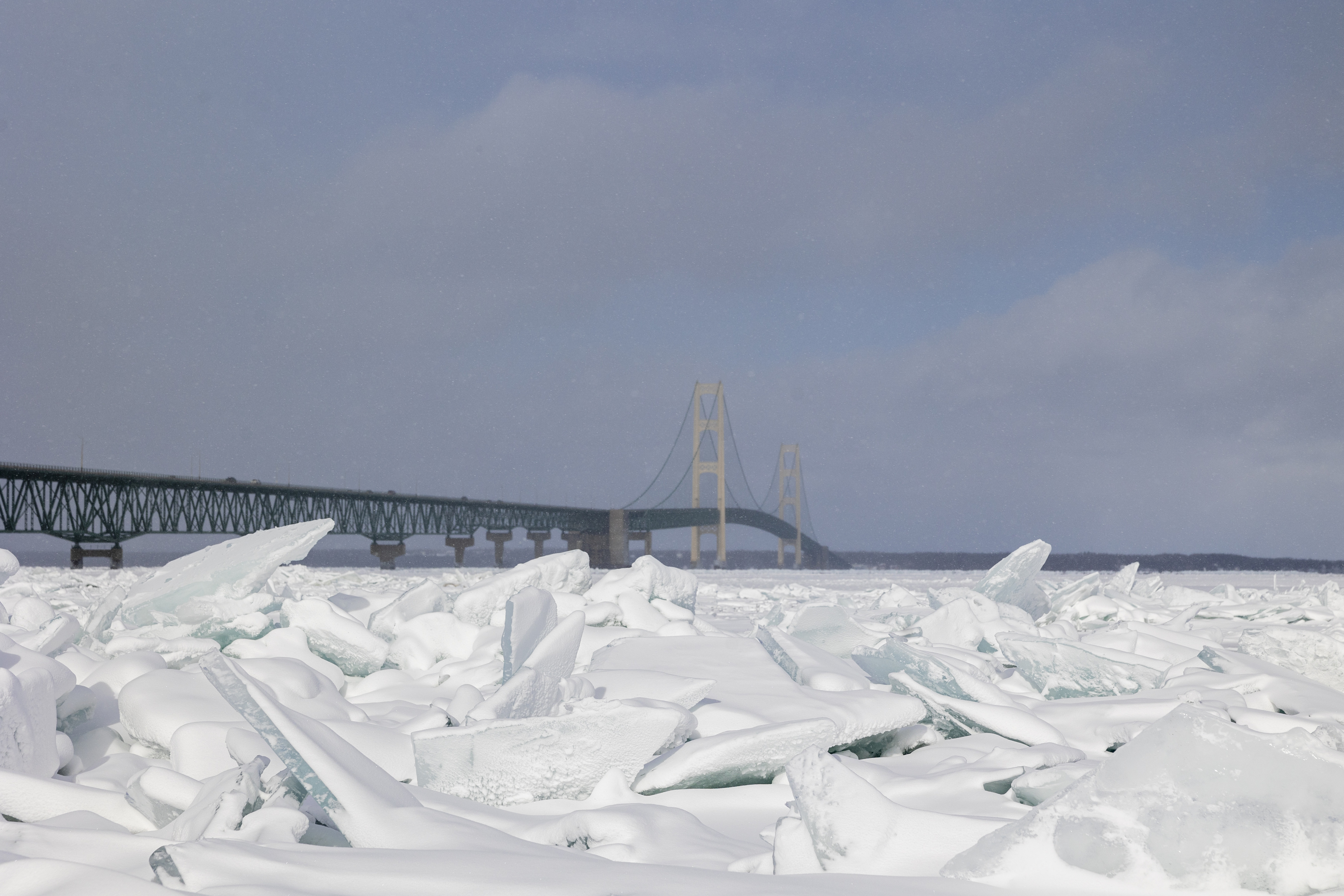 Mackinac Bridge surrounded by ice - mlive.com