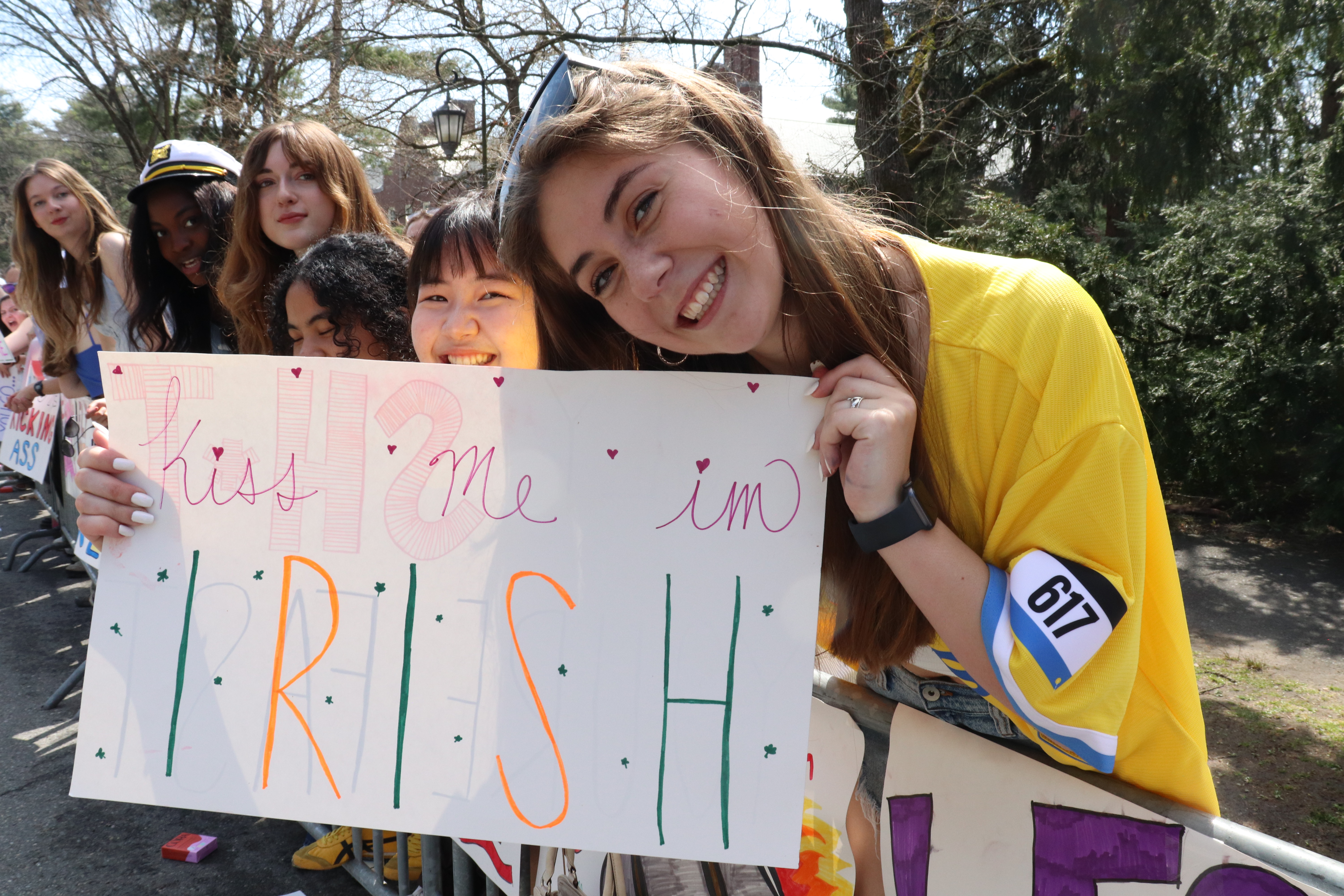 Creative signs along the 2024 Boston Marathon race route at Wellesley ...