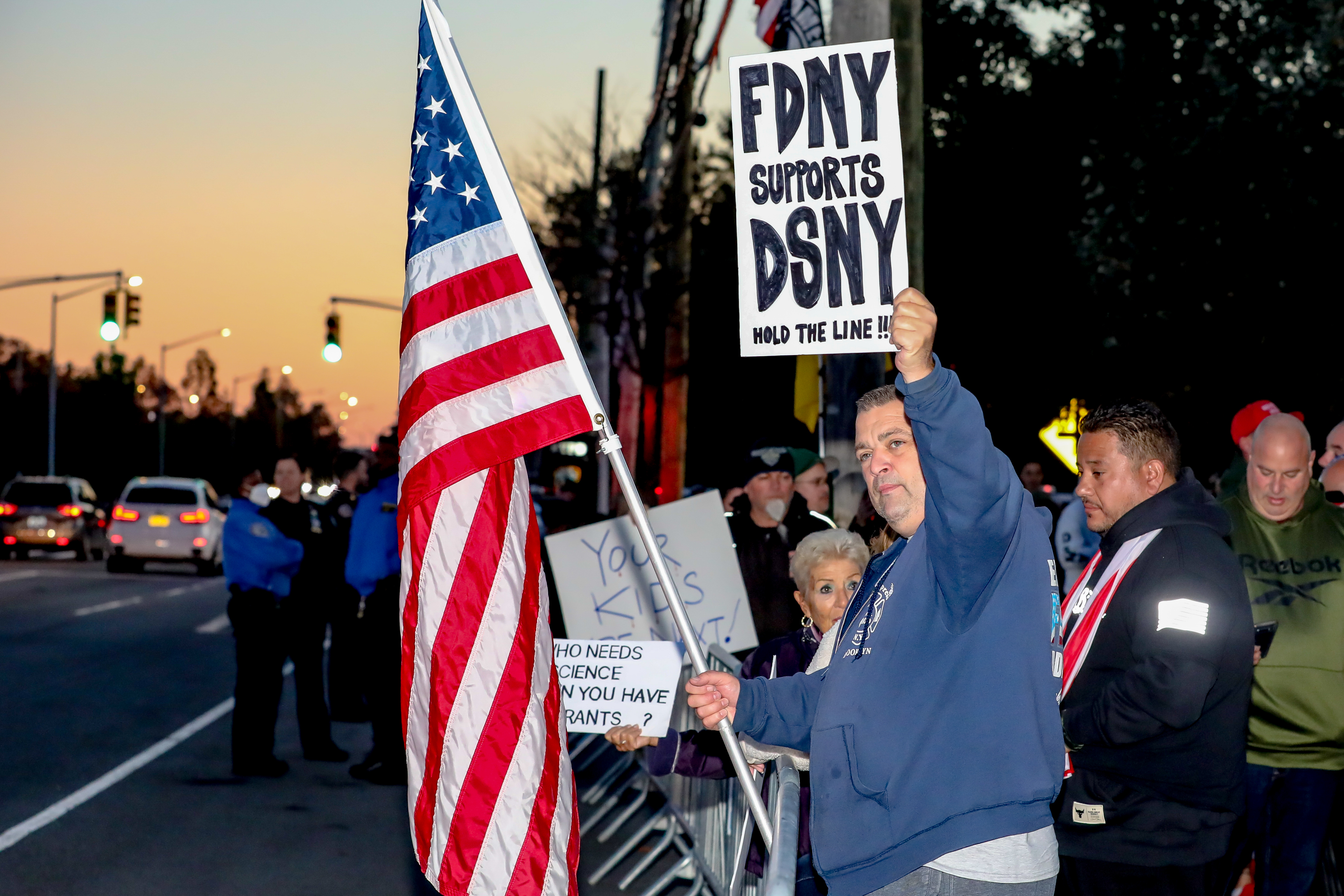 PHOTOS: Protesters line up outside DSNY Garage against NYC Vaccine ...
