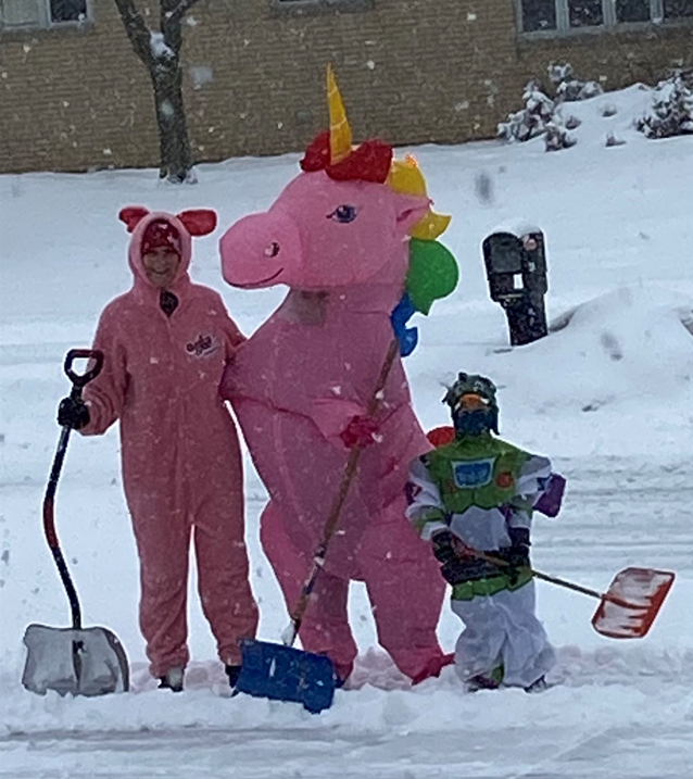 Barney and other costumed-characters clear snow in Northeast Ohio ...