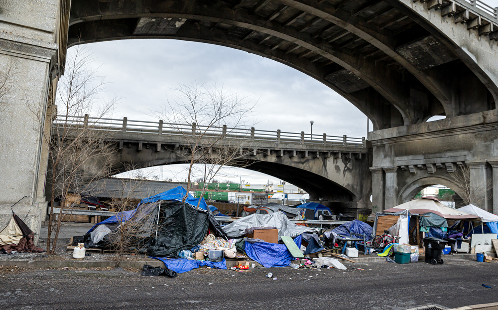 Homeless encampment under Mulberry Street bridge in Harrisburg ...