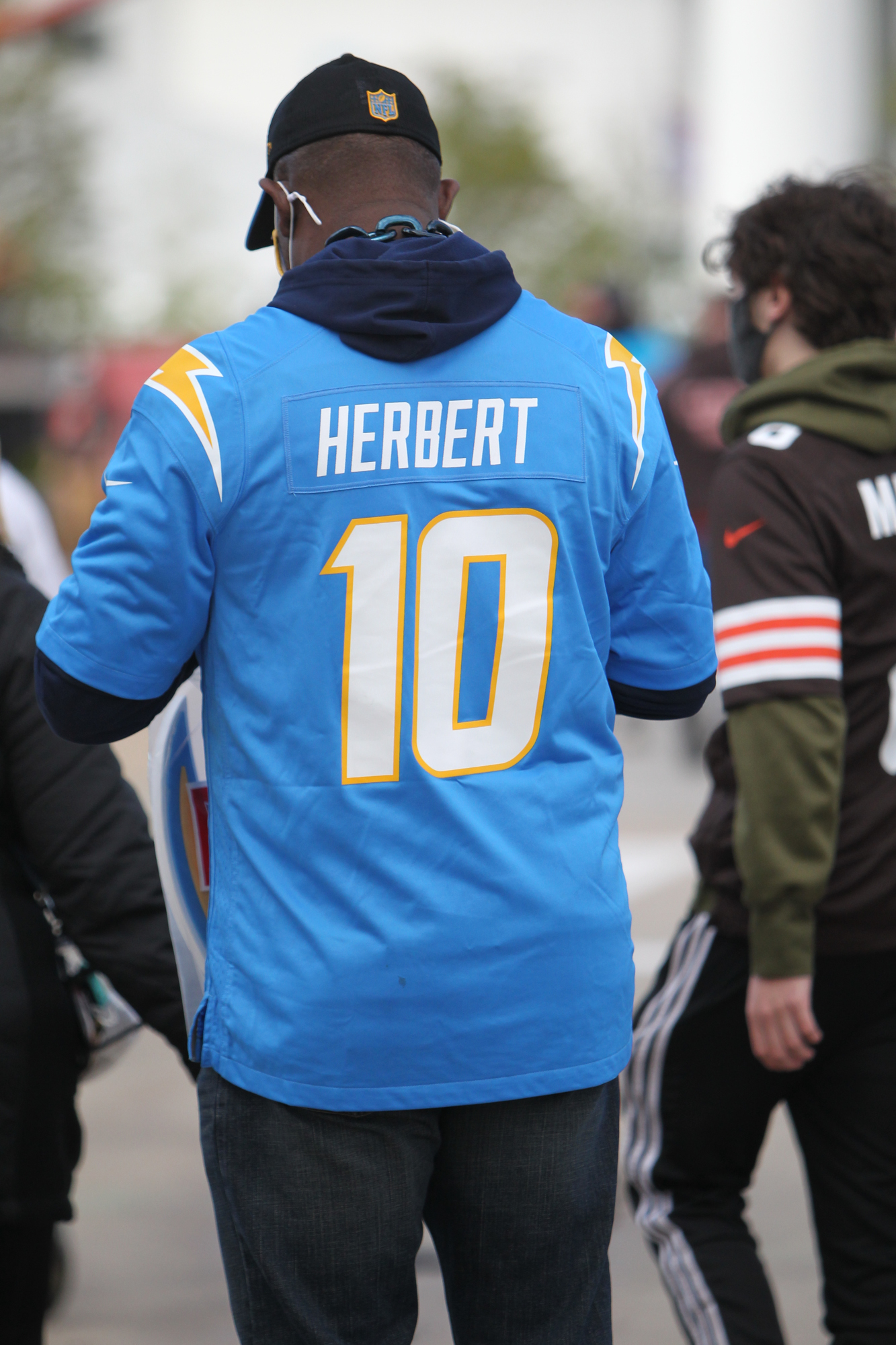 NFL jerseys and team costumes seen in downtown Cleveland during the ...