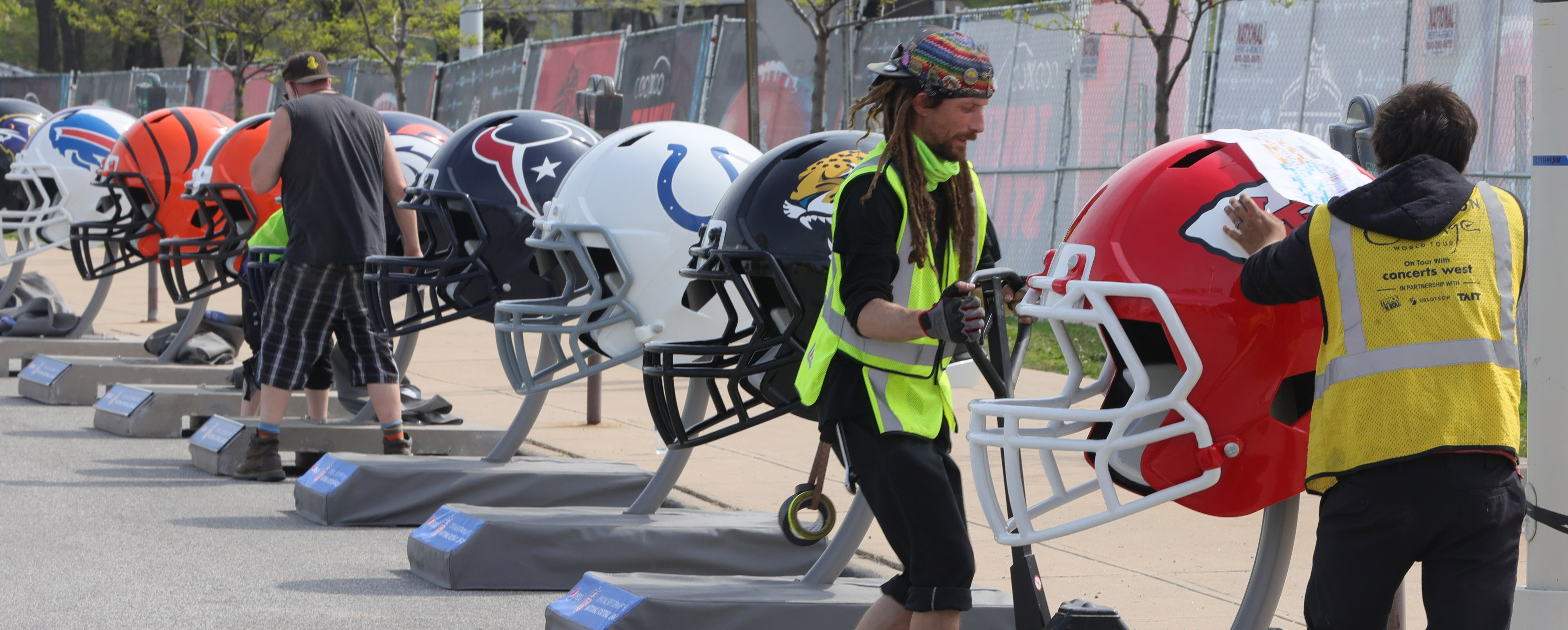 A look in the 2021 NFL Draft compound in Cleveland, April 28, 2021 ...