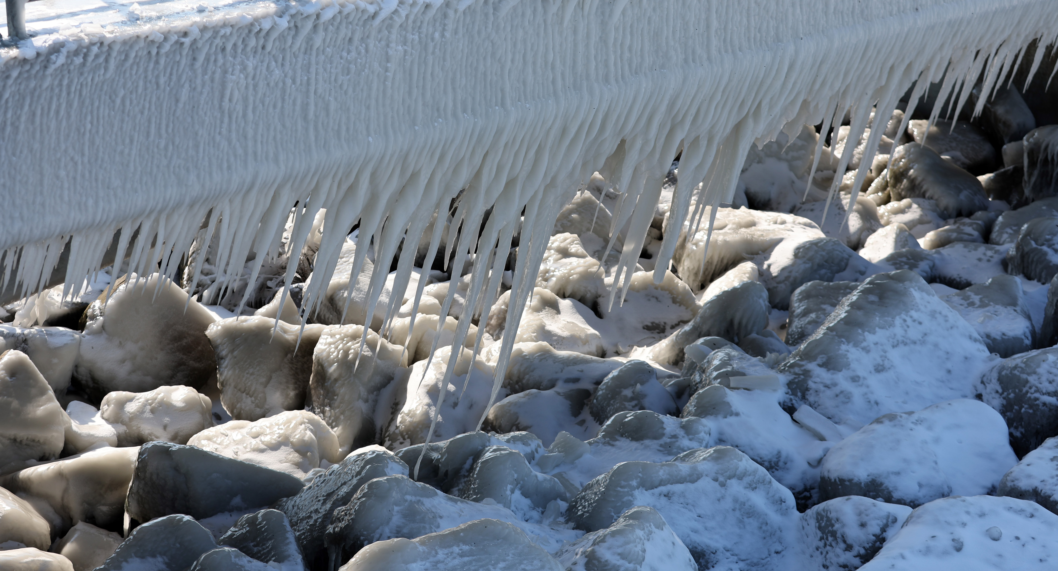 Winter ice formations along the shore of Lake Erie, January 21, 2026 ...