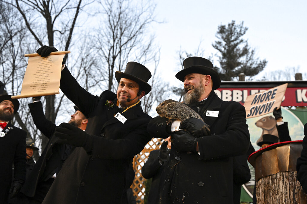Punxsutawney Phil sees his shadow during annual Groundhog Day event in ...
