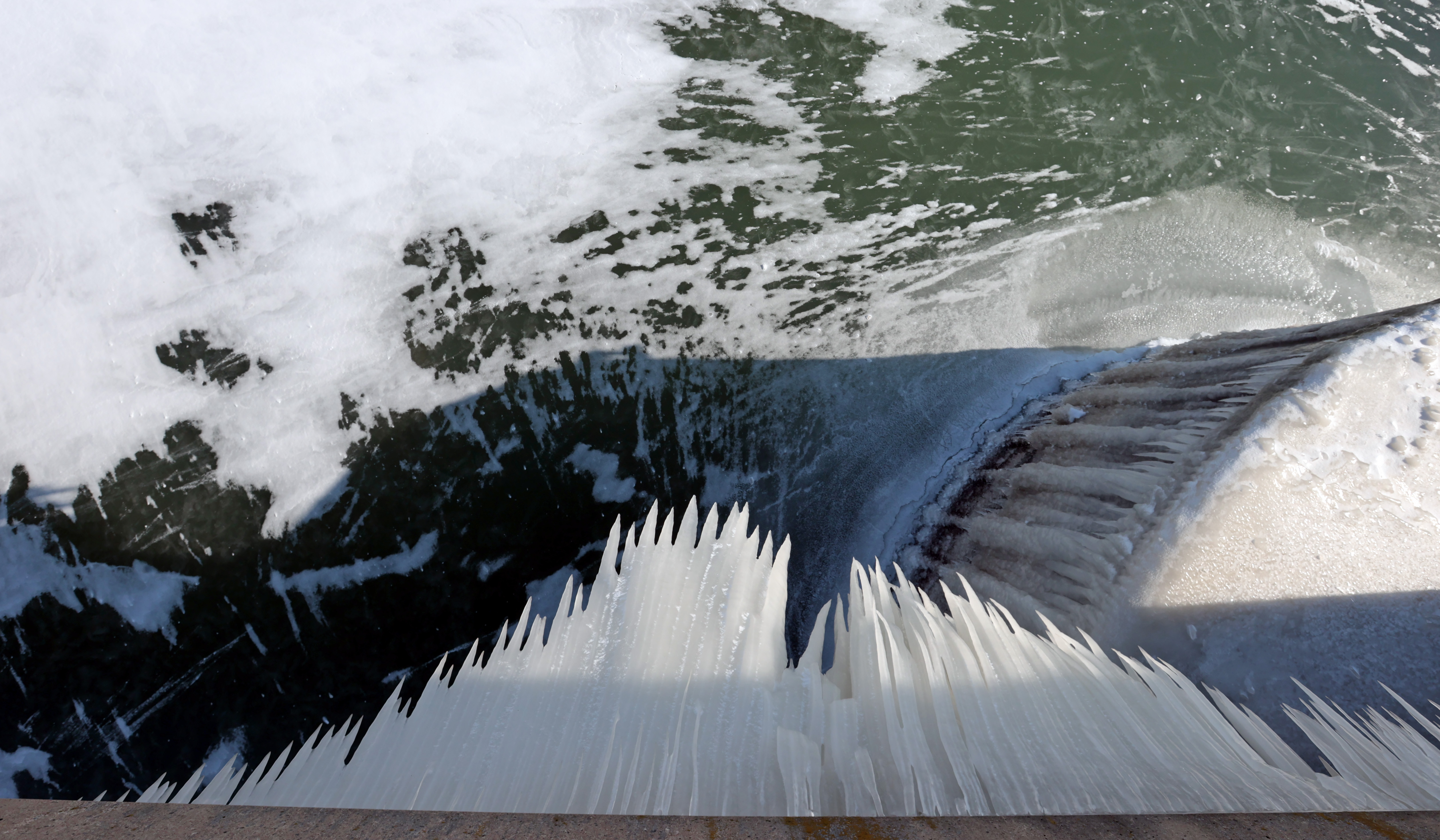 Winter ice formations along the shore of Lake Erie, January 21, 2026 ...