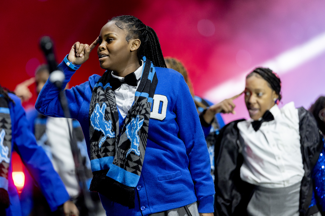 Detroit Youth Choir performs at halftime of Lions' first playoff win in ...