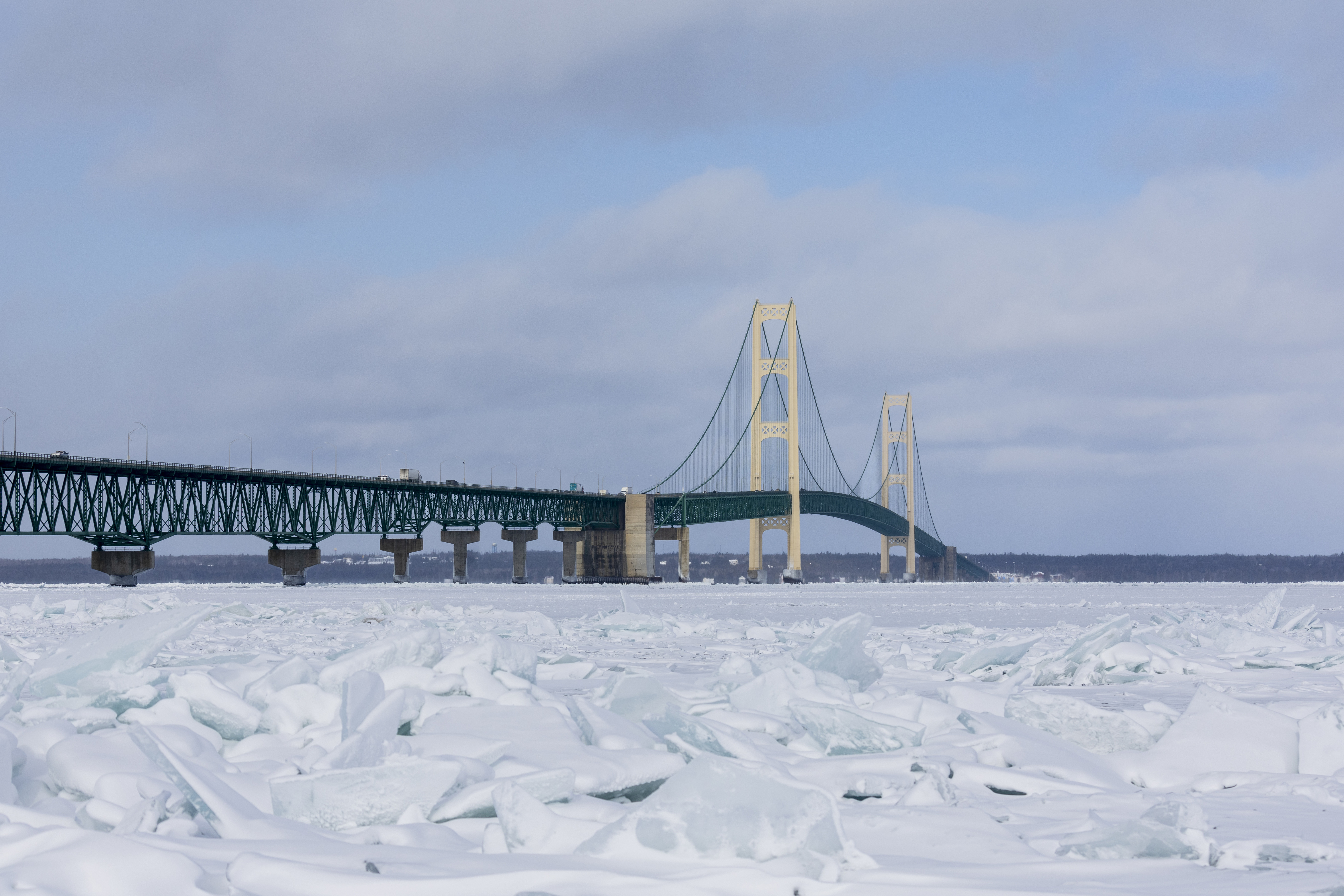 Mackinac Bridge surrounded by ice - mlive.com