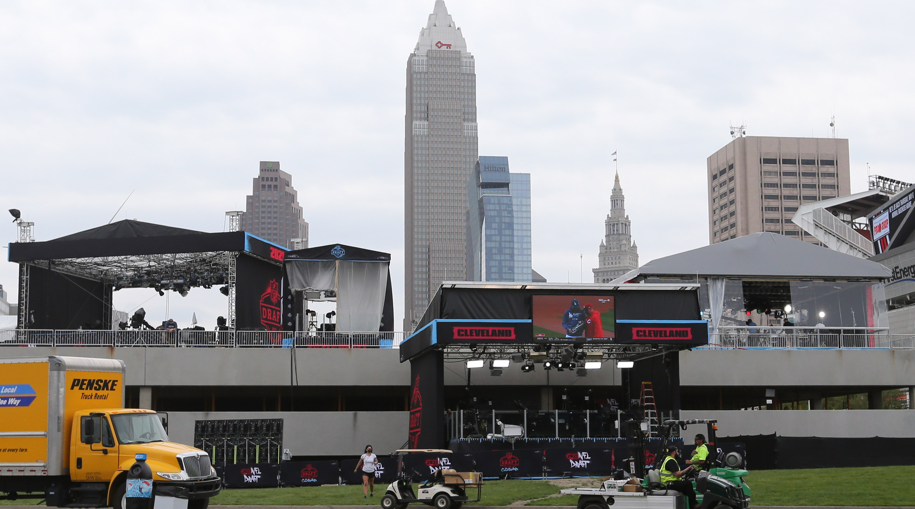 A look in the 2021 NFL Draft compound in Cleveland, April 28, 2021 ...