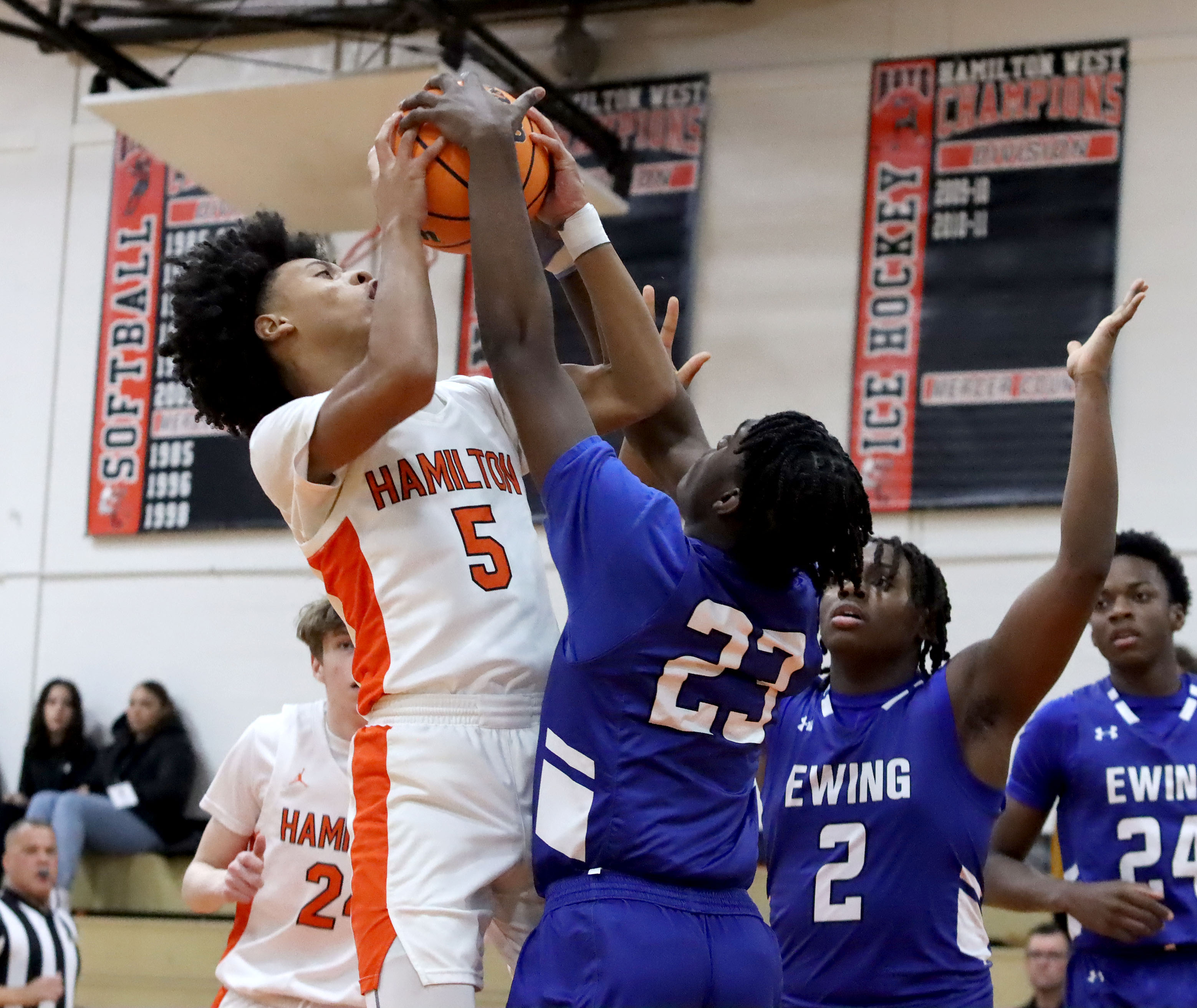 High school boys basketball, Ewing at Hamilton West, held at Hamilton ...