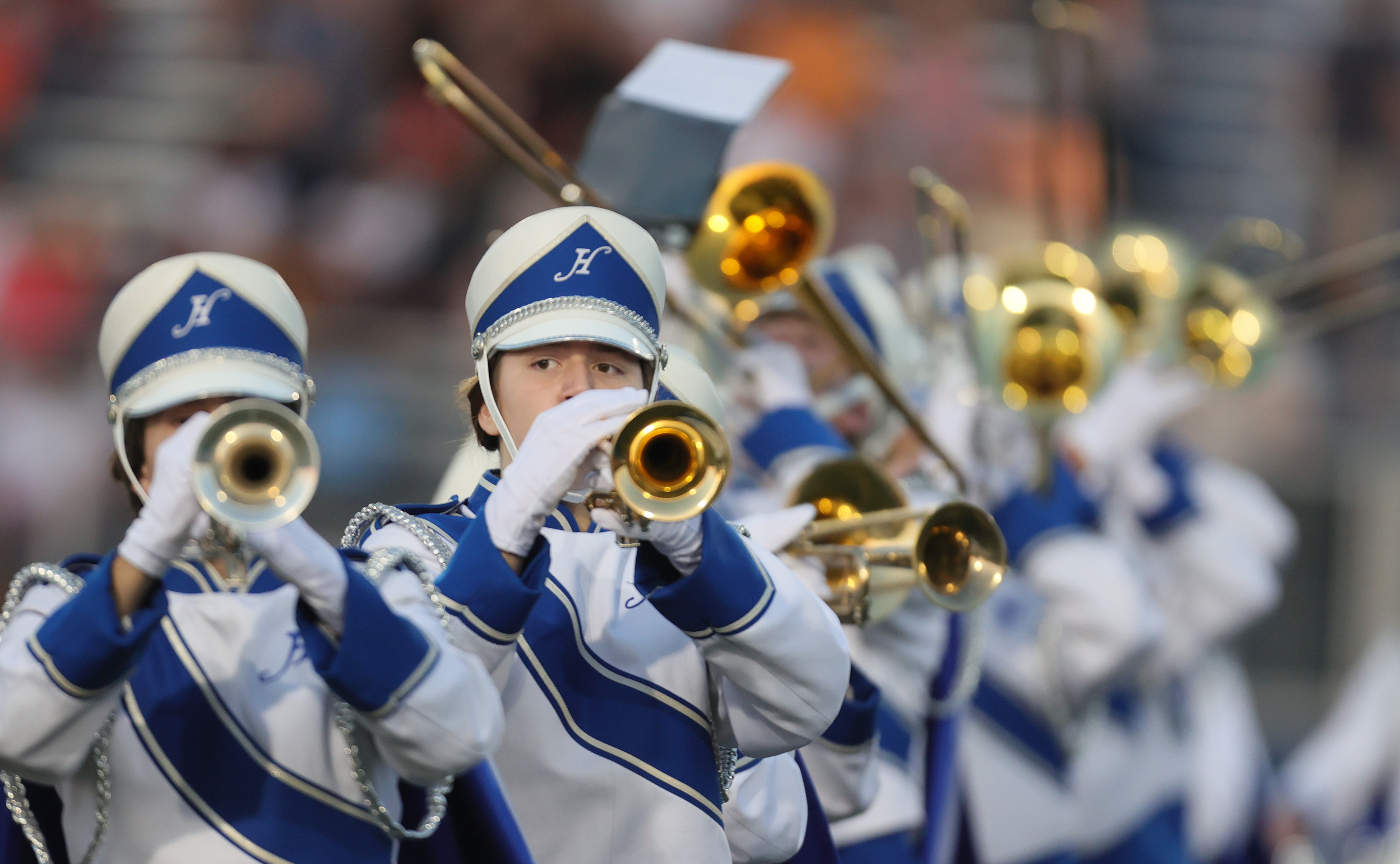Hudson High School's marching band performs in their season home ...
