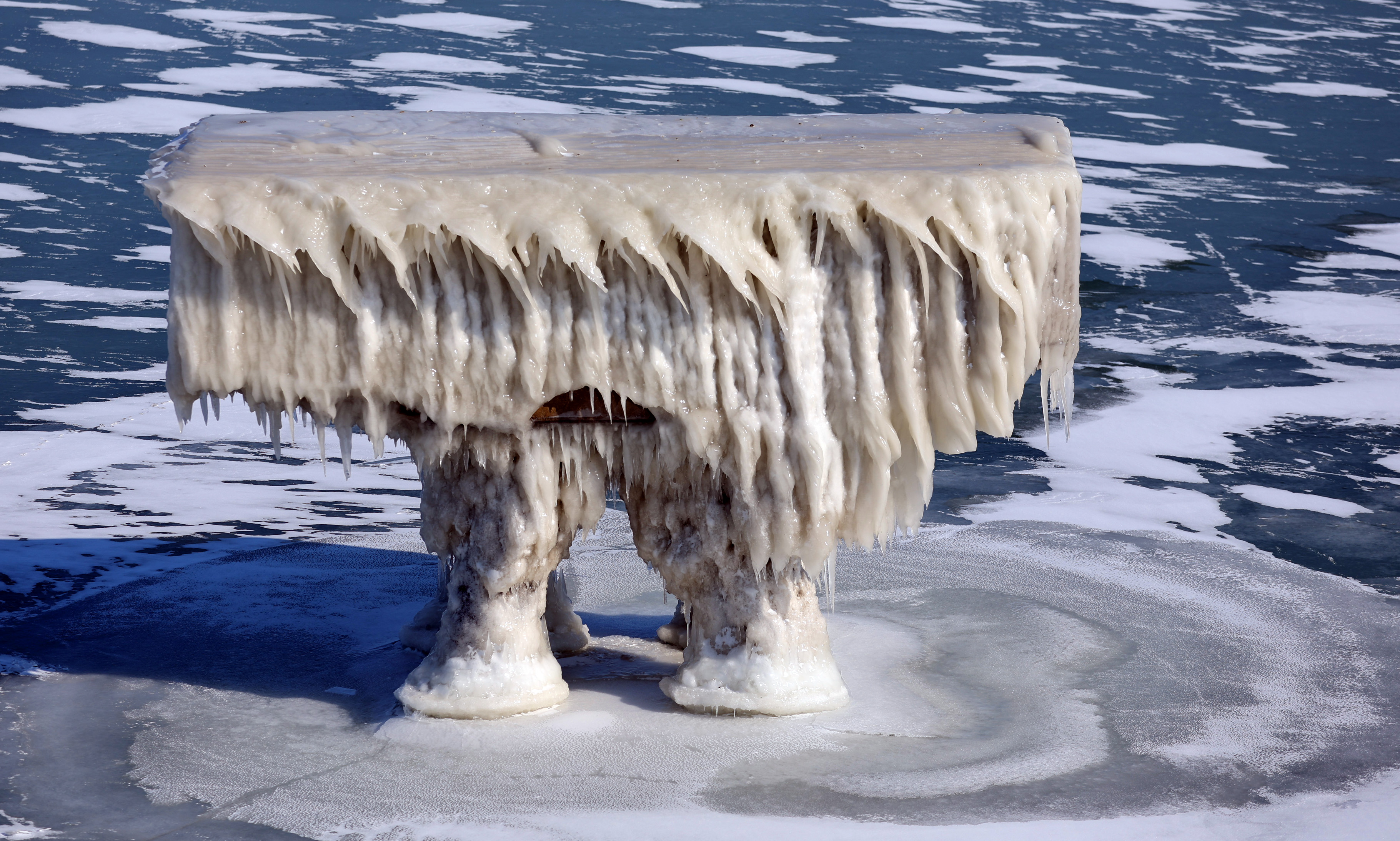 Winter ice formations along the shore of Lake Erie, January 21, 2026 ...