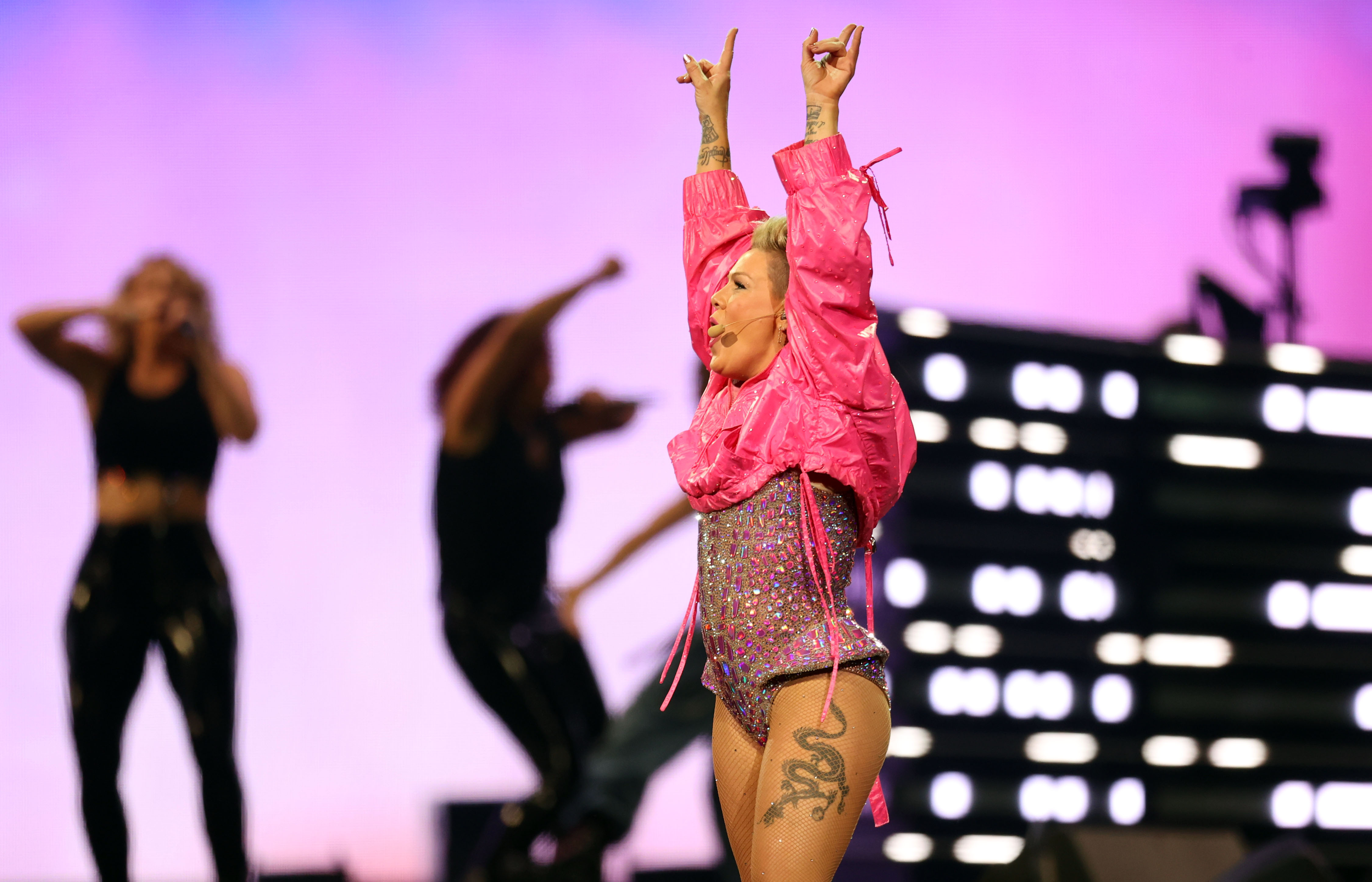 Pink performs at Rocket Mortgage FieldHouse, November 8, 2023 ...