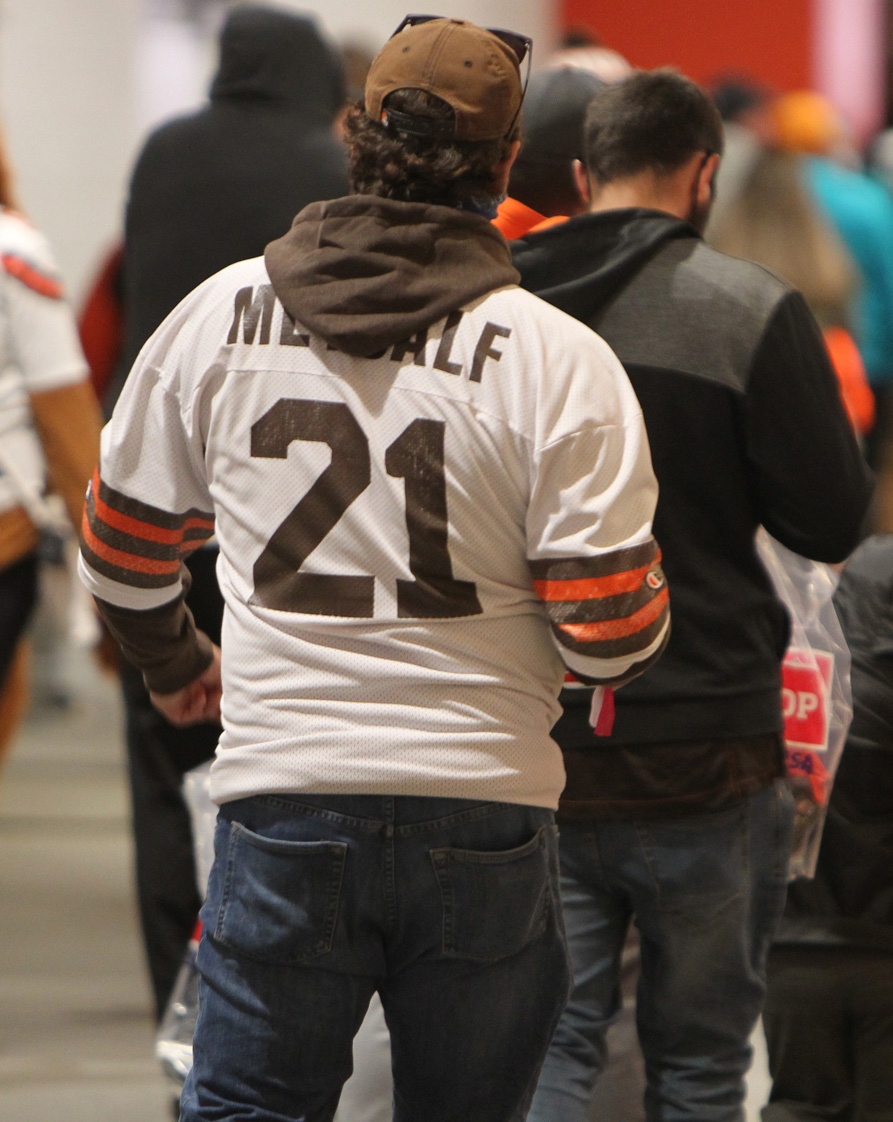 NFL jerseys and team costumes seen in downtown Cleveland during the ...