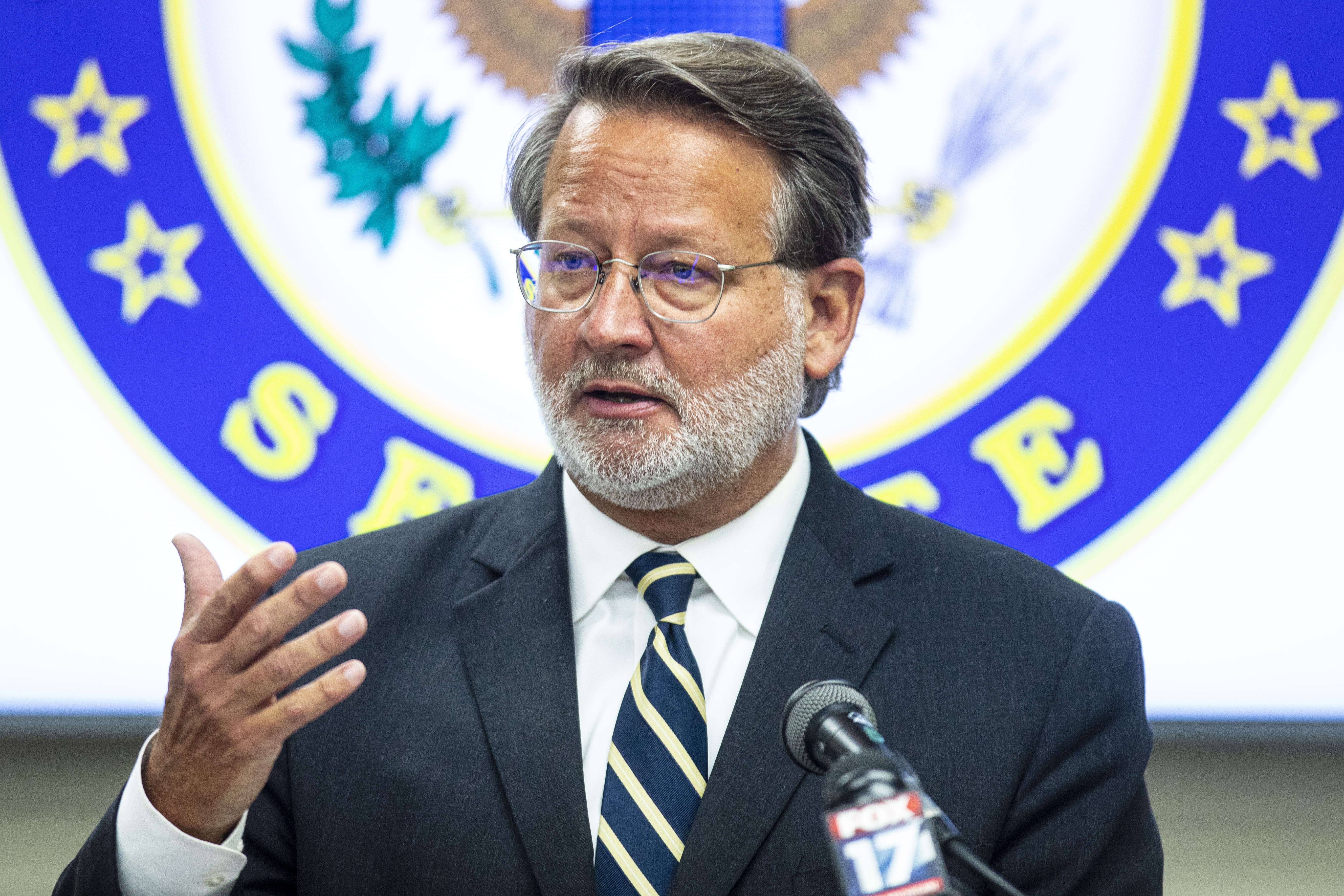 U.S. Senator Gary Peters holds press conference about USPS ...