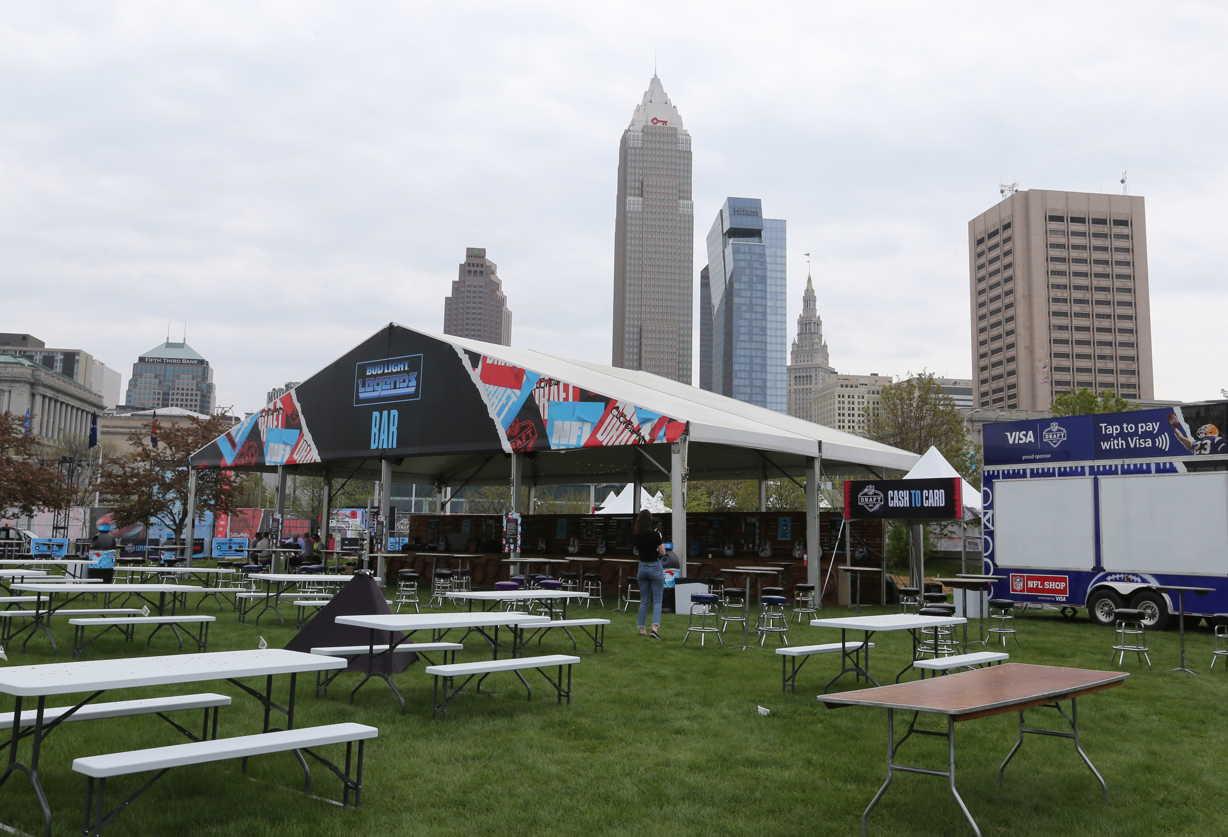 A look in the 2021 NFL Draft compound in Cleveland, April 28, 2021 ...