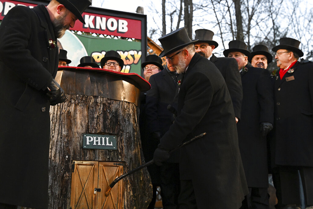 Punxsutawney Phil sees his shadow during annual Groundhog Day event in ...