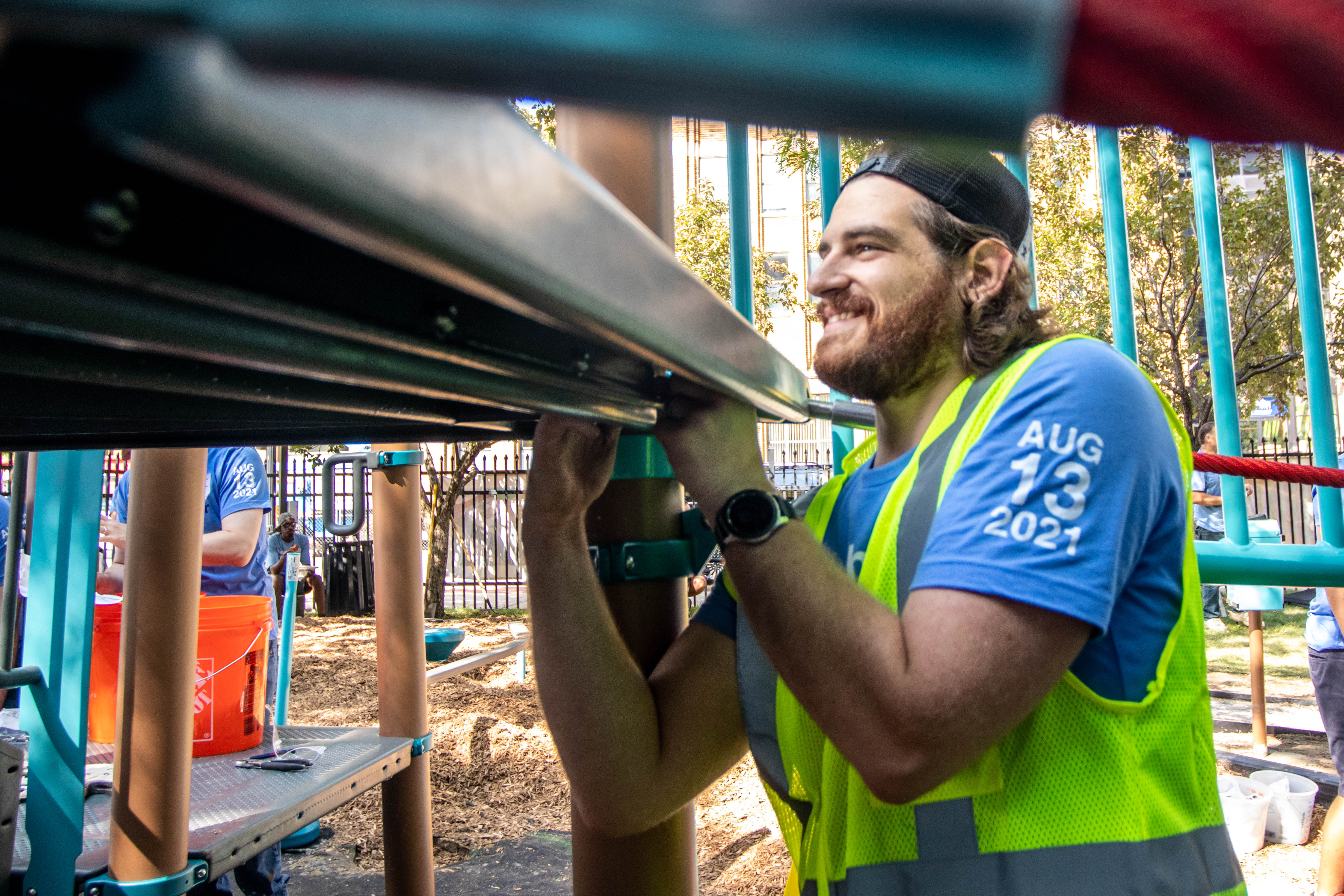 Volunteers build new playground at Mel Trotter - mlive.com