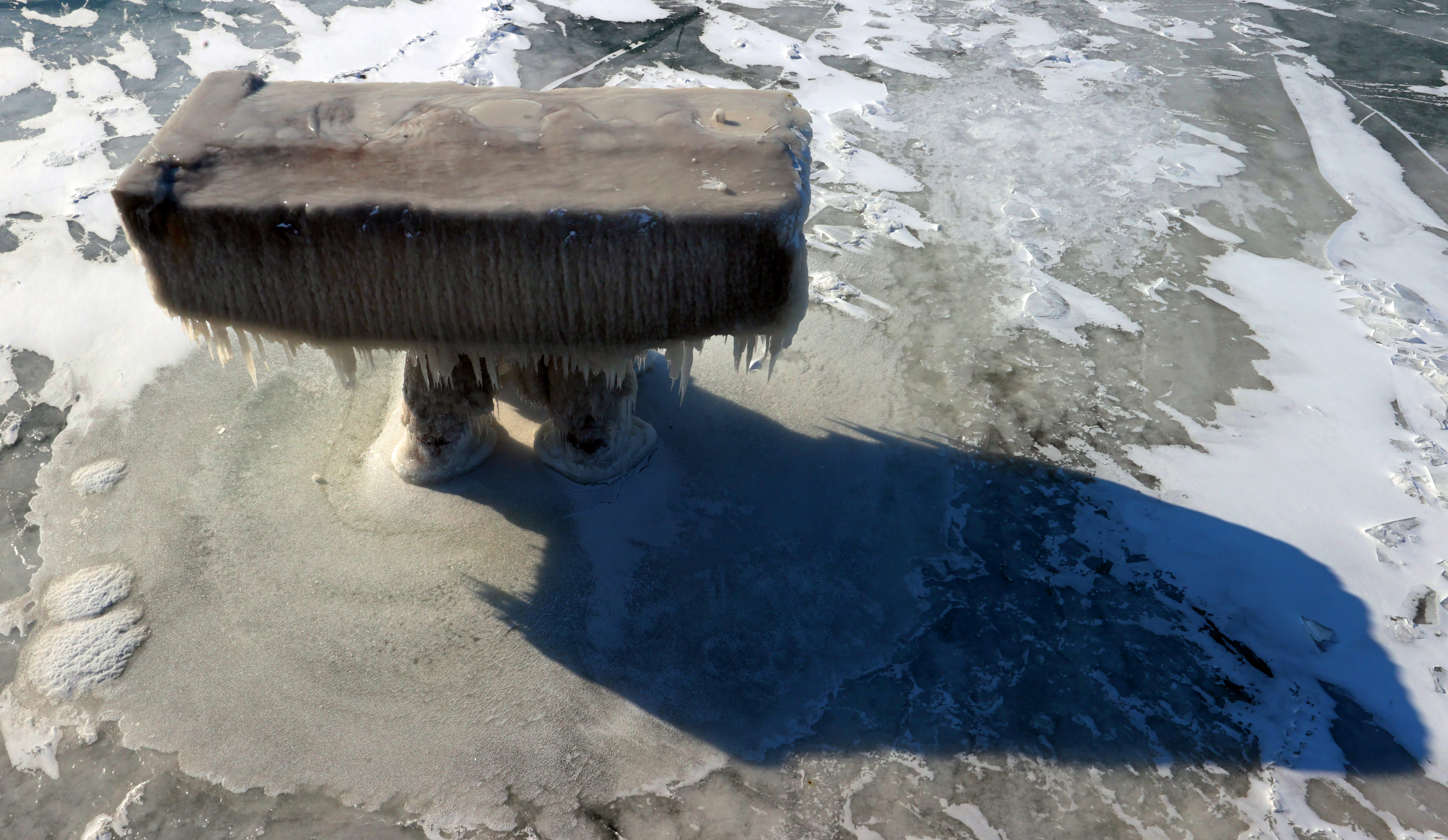 Winter ice formations along the shore of Lake Erie, January 21, 2026 ...