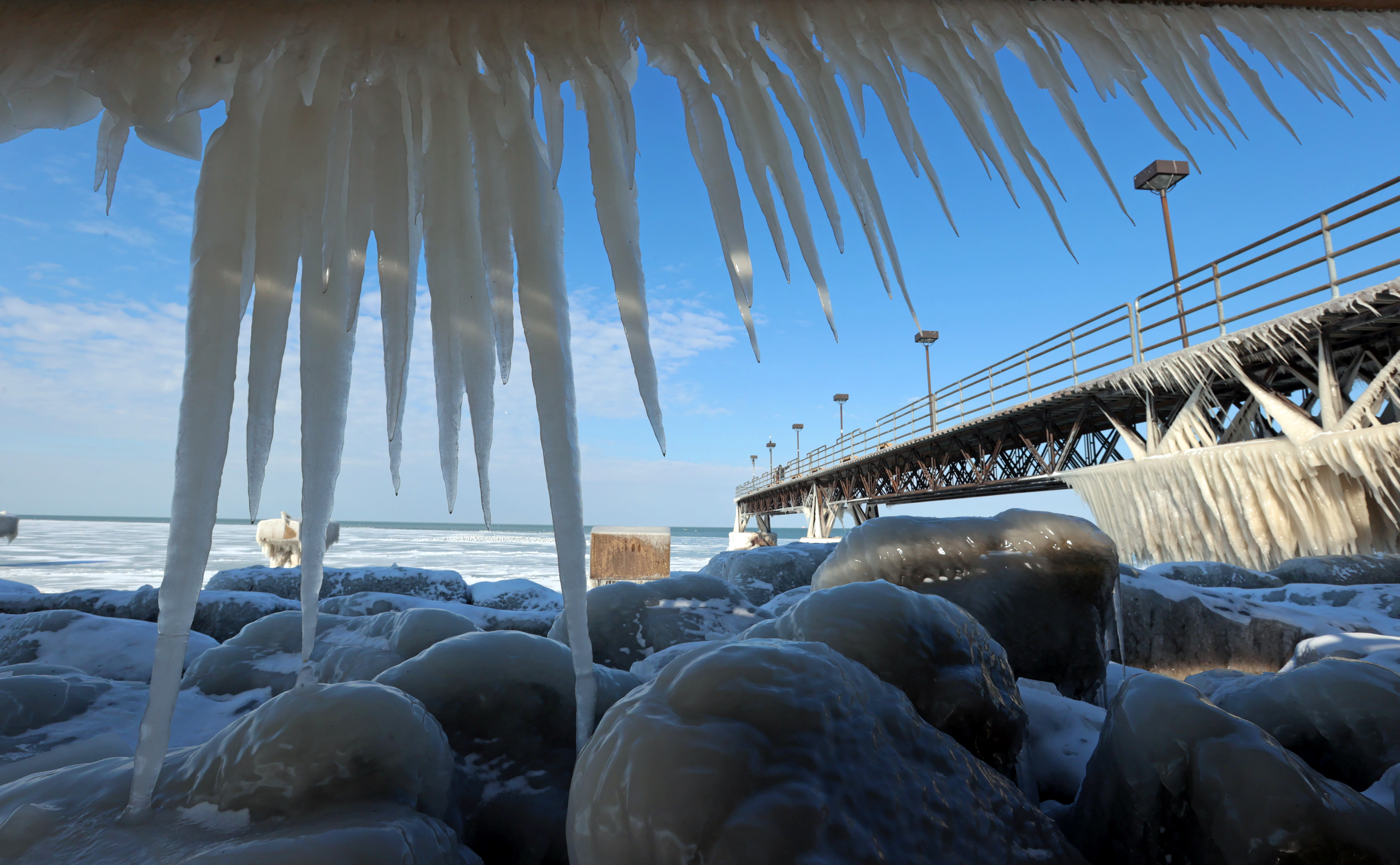 Winter ice formations along the shore of Lake Erie, January 21, 2026 ...